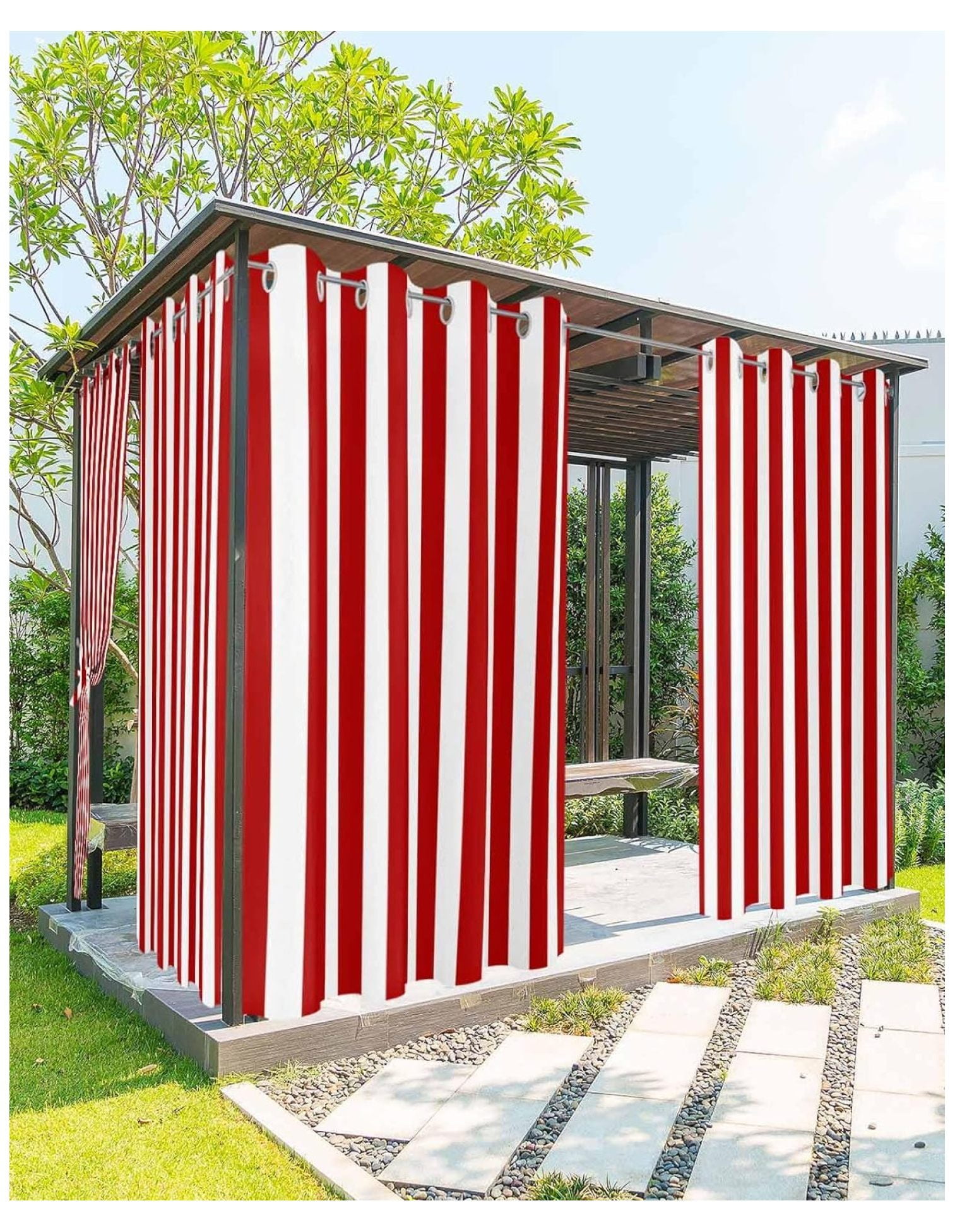 Outdoor Curtains for Patio Waterproof Red and White Indoor/Outdoor ...