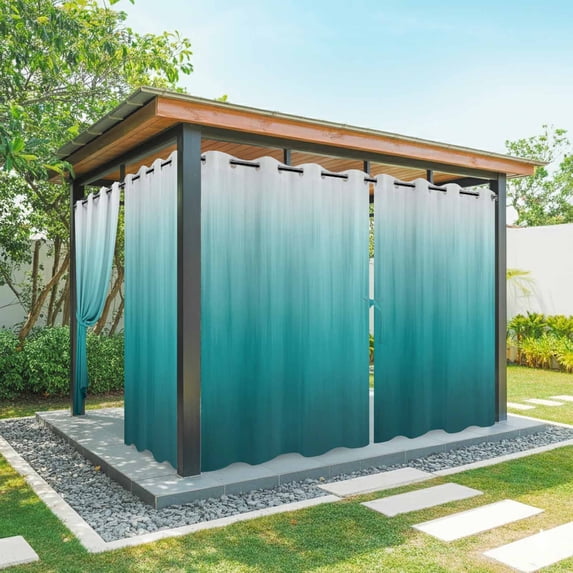 Outdoor Curtains for Patio Waterproof, Teal Ombre Outdoor Privacy ...