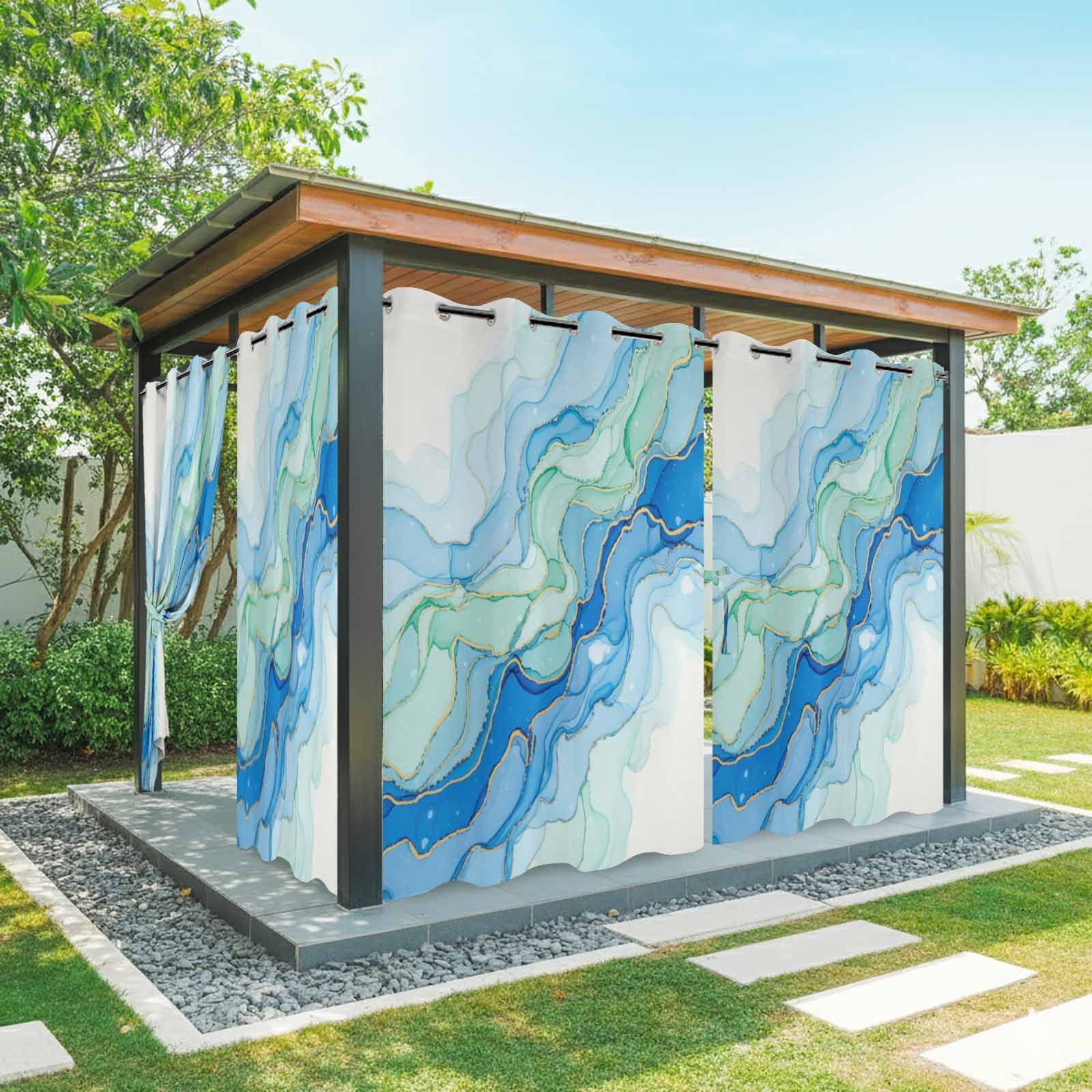 Outdoor Curtains for Patio Waterproof, Turquoise Blue Marble Outdoor ...