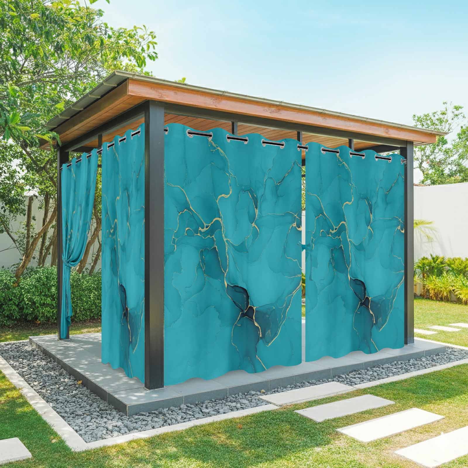 Outdoor Curtains for Patio Waterproof, Turquoise Marble Windproof ...