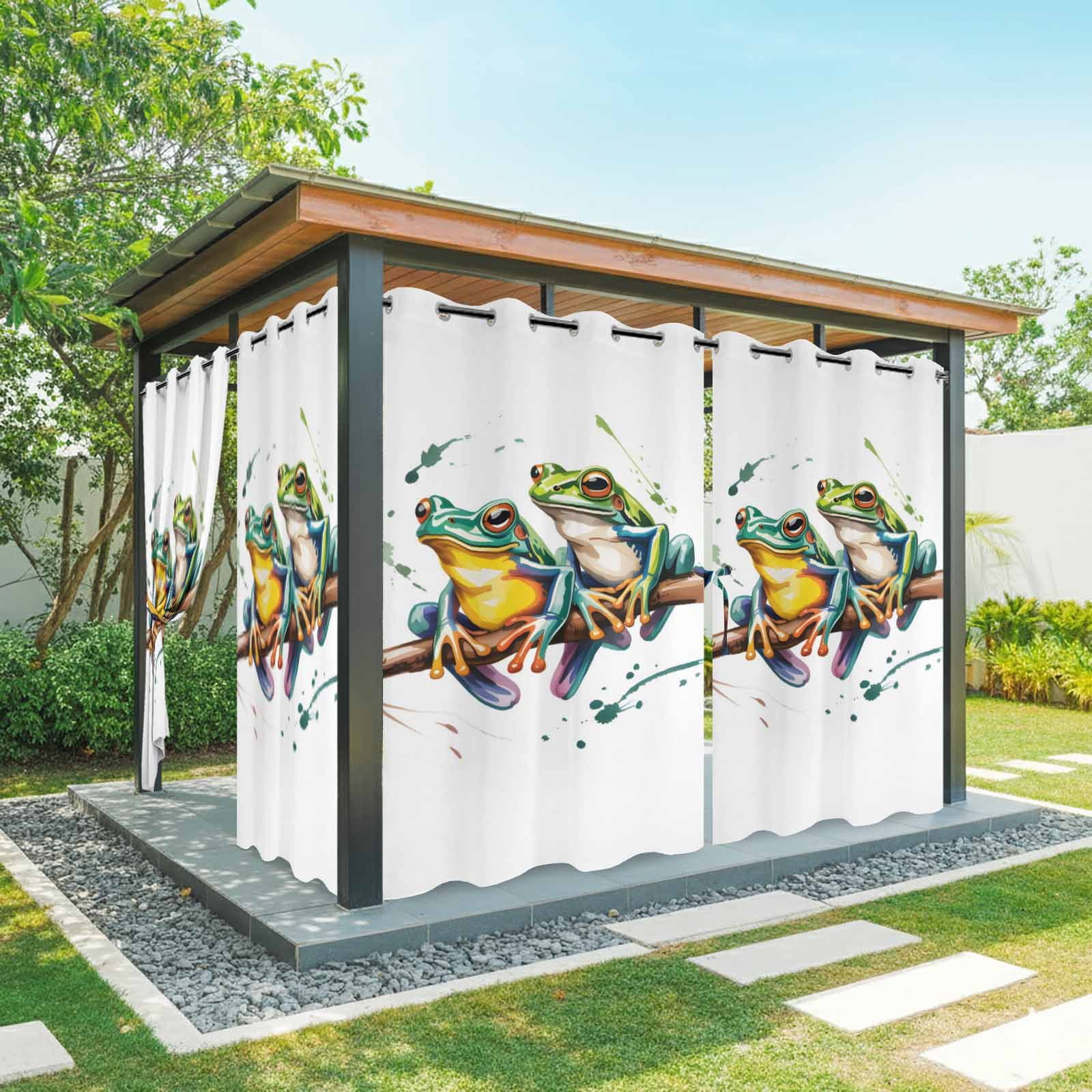 Outdoor Curtains for Patio Waterproof, Watercolor Frog Outdoor Privacy ...
