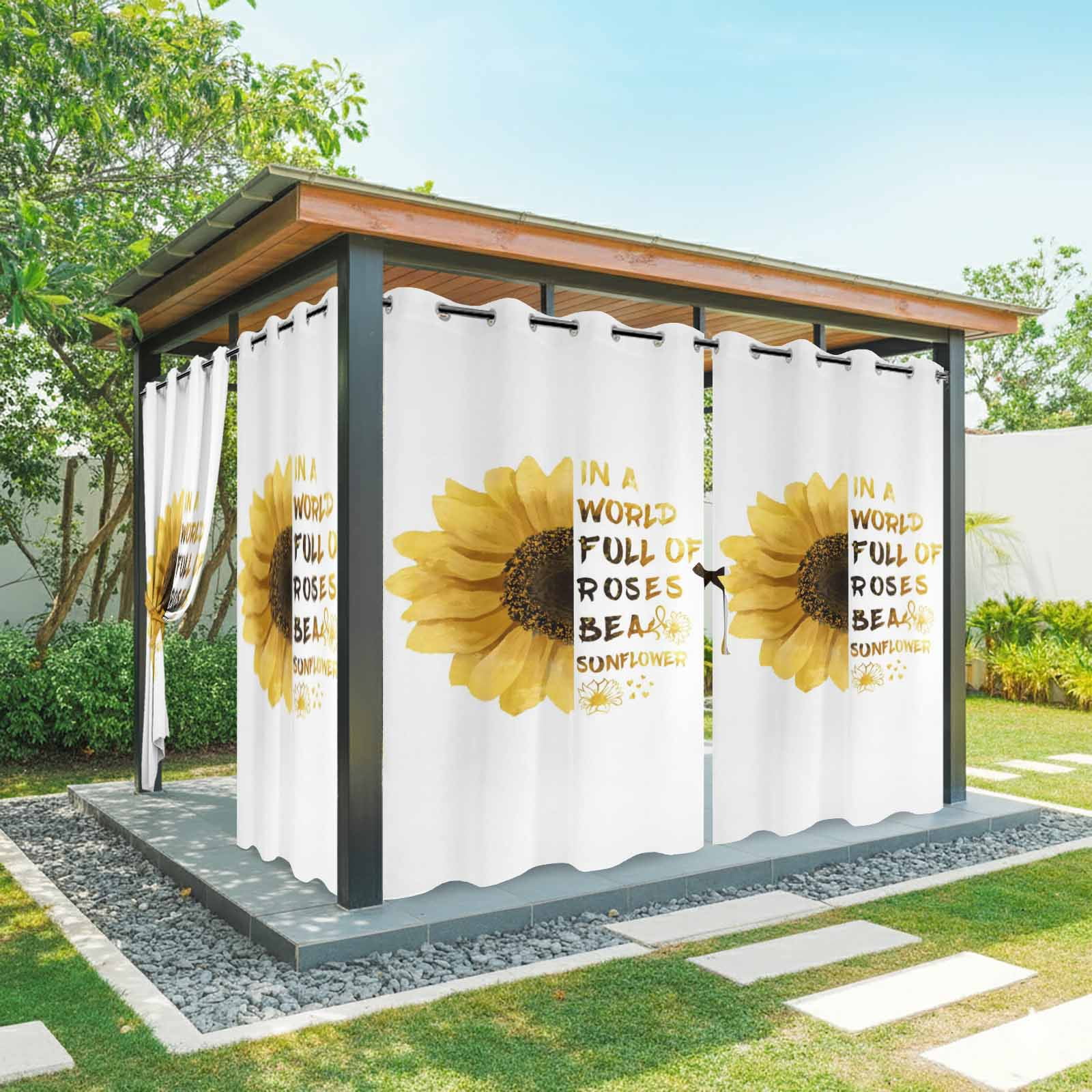 Outdoor Curtains for Patio Waterproof, Yellow Sunflower Outdoor Privacy ...