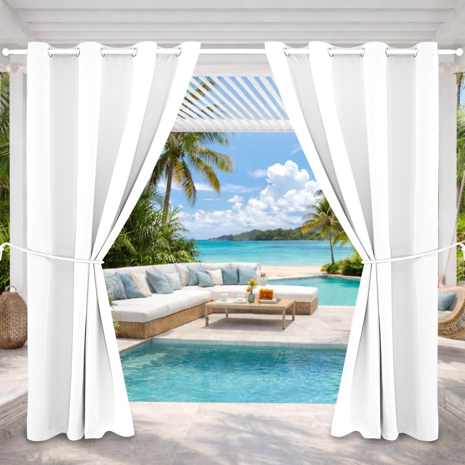 Outdoor Curtains Pure White 52"W x 95"L (Pack of 2) - Walmart.com