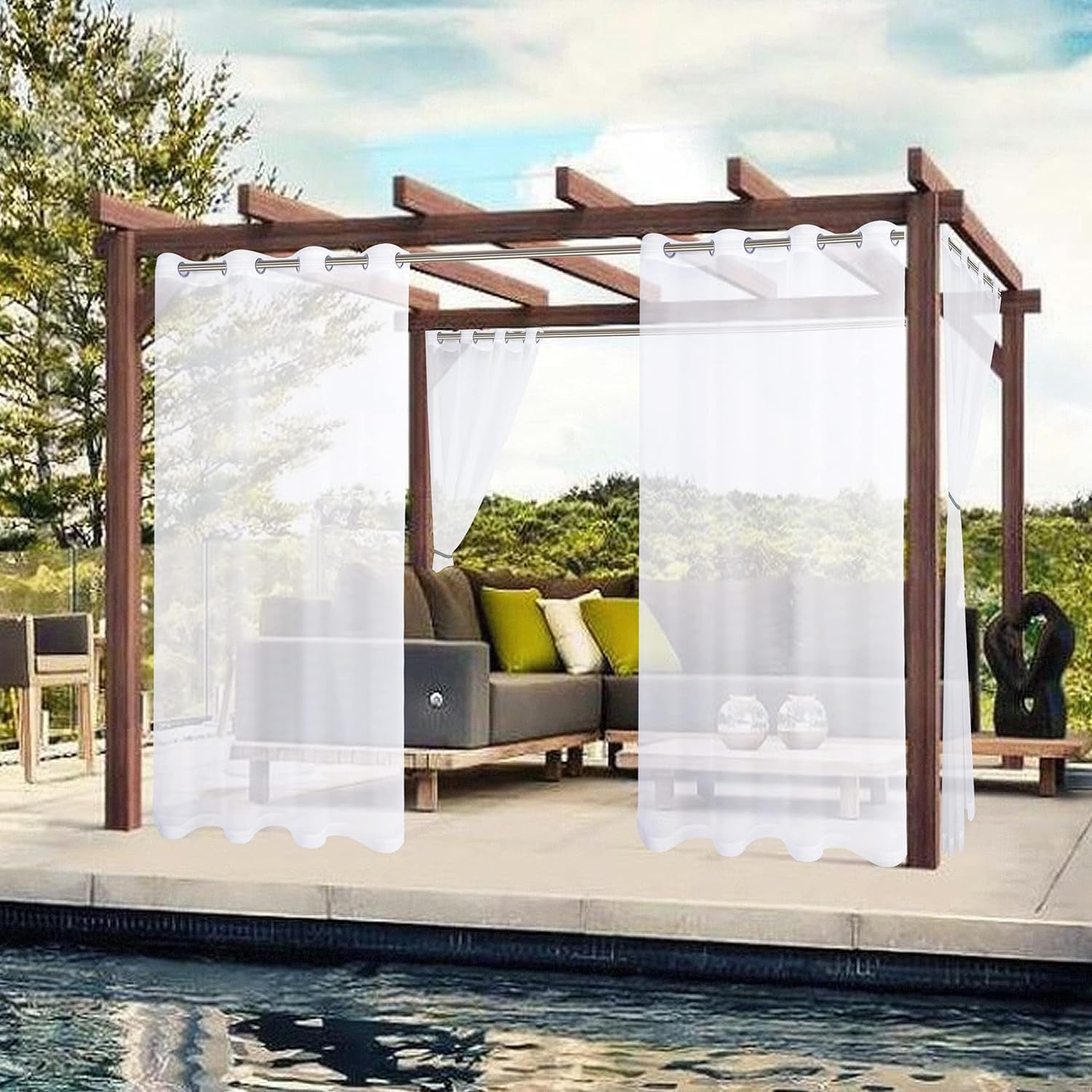 Hanyge Outdoor Sheer Curtains for Patio, Waterproof, 2 Panels, White ...
