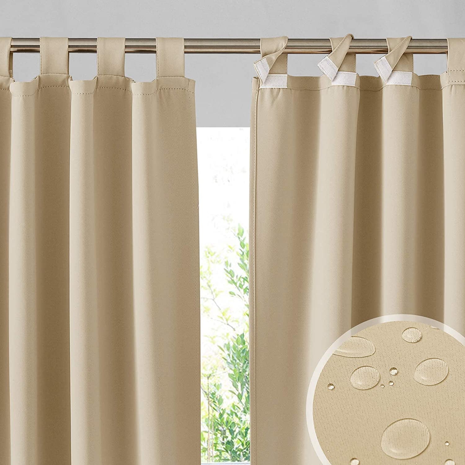 Outdoor Curtains Waterproof 2 Panels - Detachable Top Blackout Privacy ...