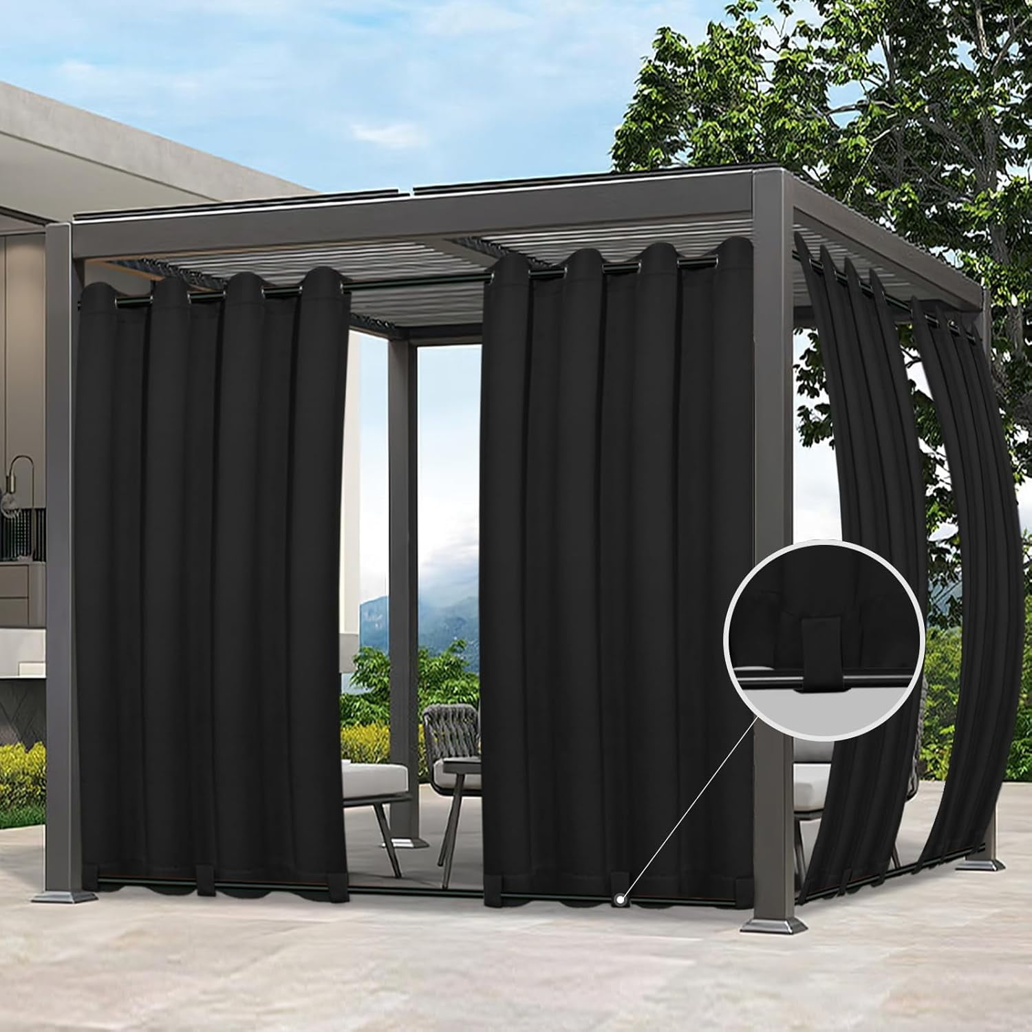 Outdoor Curtains Waterproof Windproof Weatherproof Curtain for Patio ...