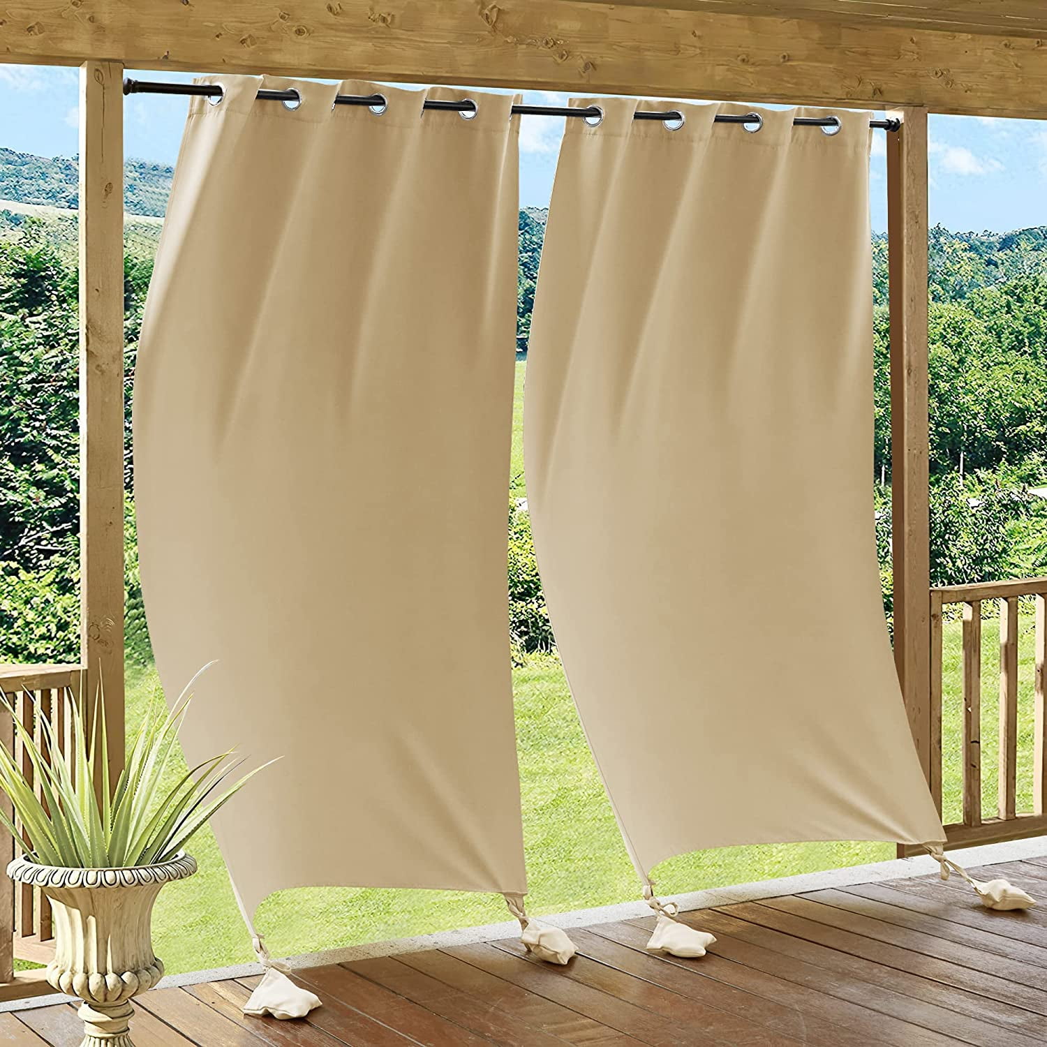 Outdoor Curtains Windproof - Waterproof Blackout Curtain with Weight ...