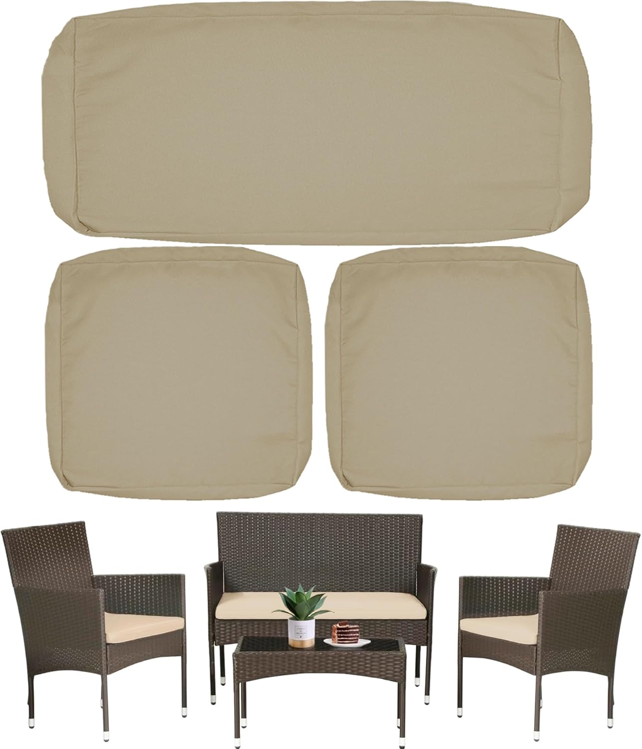 Outdoor Cushion Covers Set 3 Pack Furniture Seat Cushions Replacement ...