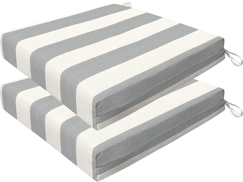 Outdoor Cushion Set 20" x 20", Cabana Stripe Stone Grey Dining Patio ...