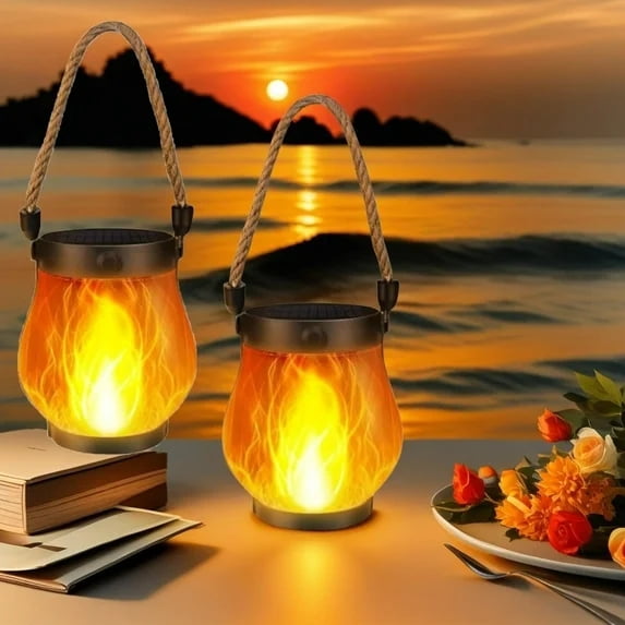 Outdoor Dancing Flame Solar Lantern Outdoor Lights, Hanging Waterproof ...