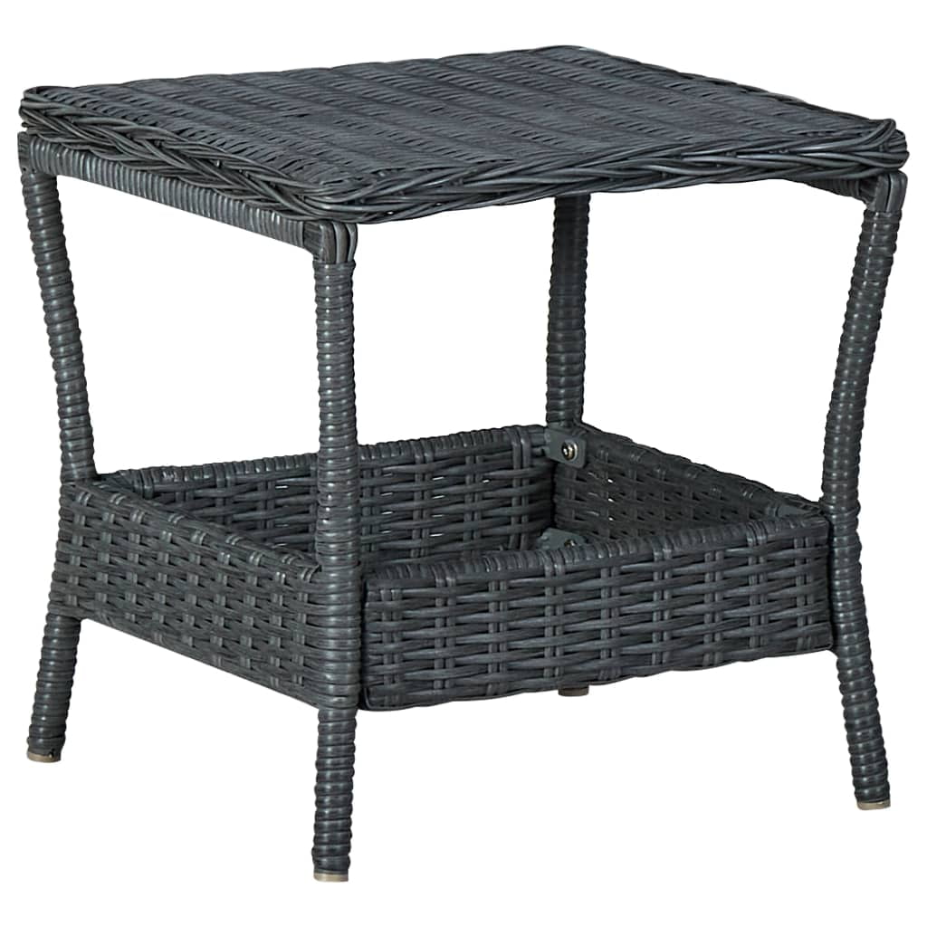 Outdoor Dark Gray Poly Rattan 17.7x17.7x18.3 Patio Table with Weather ...