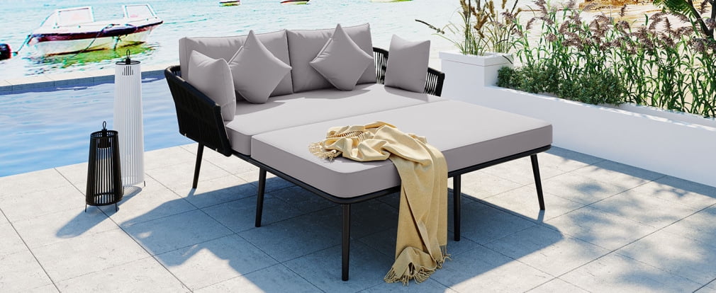 Outdoor Daybed, Patio Daybed for 2 Person with Woven Nylon Rope ...
