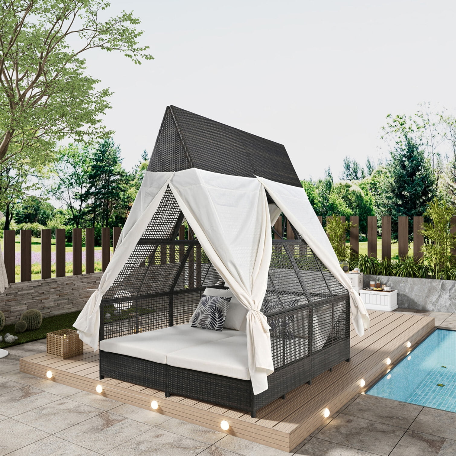 Outdoor Daybed, Patio Lounge Bed, Outdoor Double Sun Lounger with ...