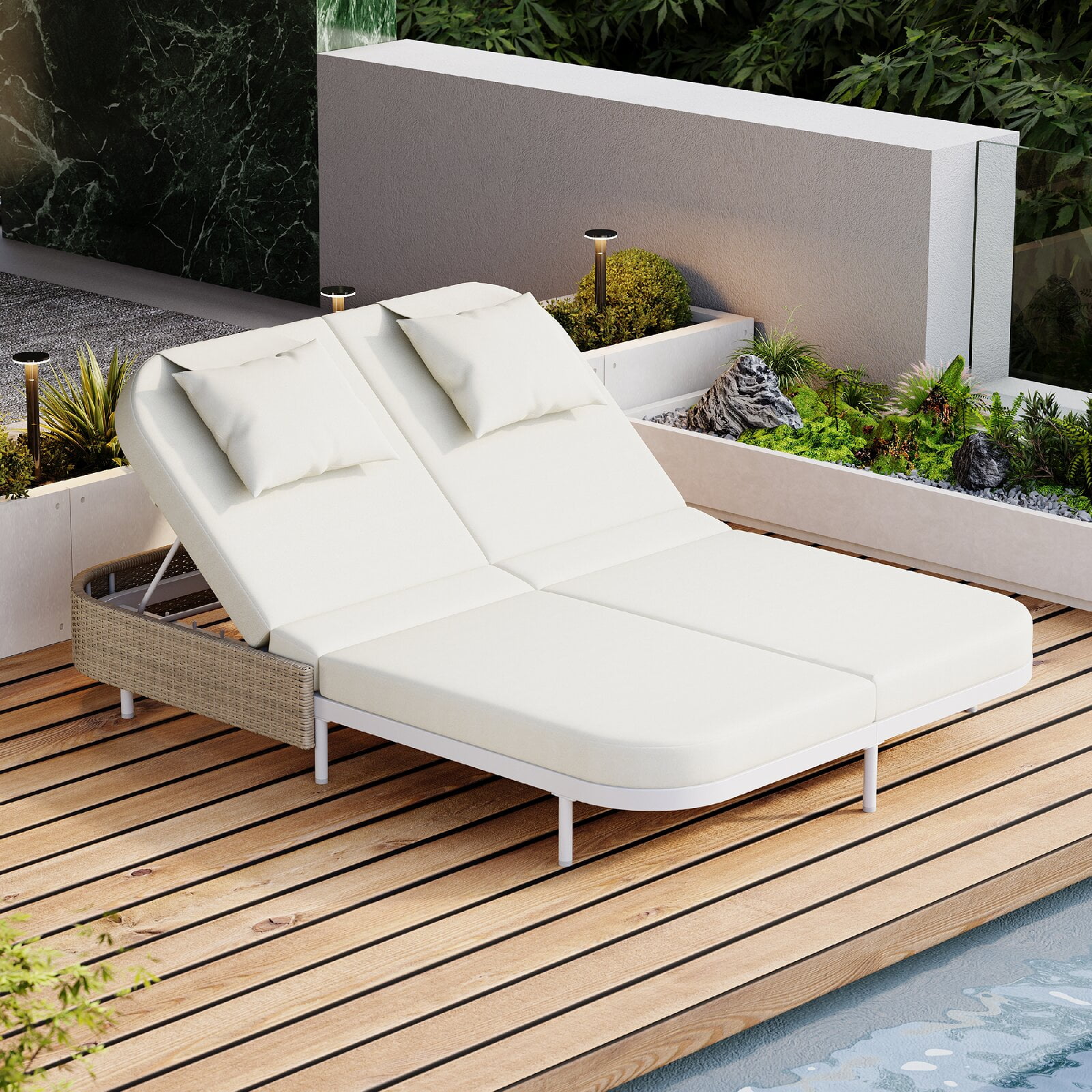 Outdoor Daybed, Patio Rattan Daybed with 5-Position Adjustable Backrest ...