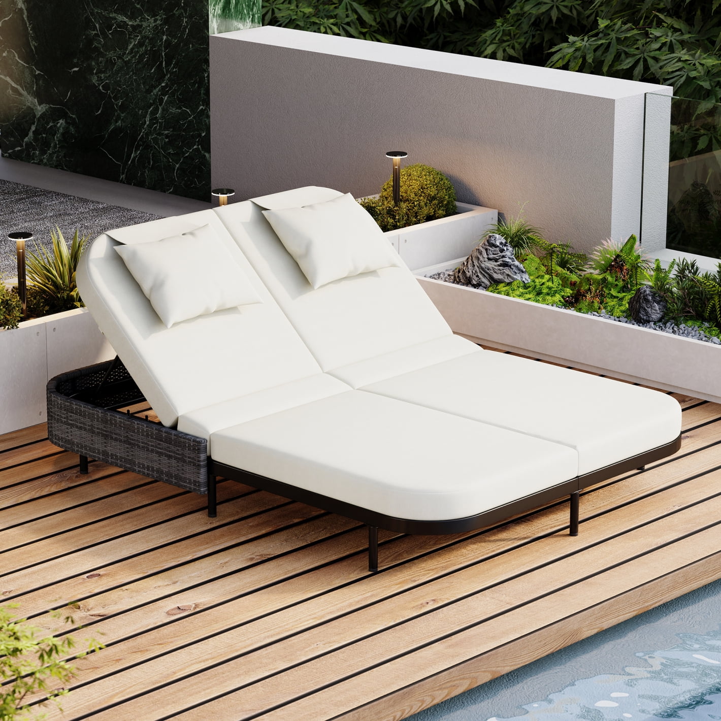 Outdoor Daybed, Patio Rattan Daybed with 5-Position Adjustable Backrest ...