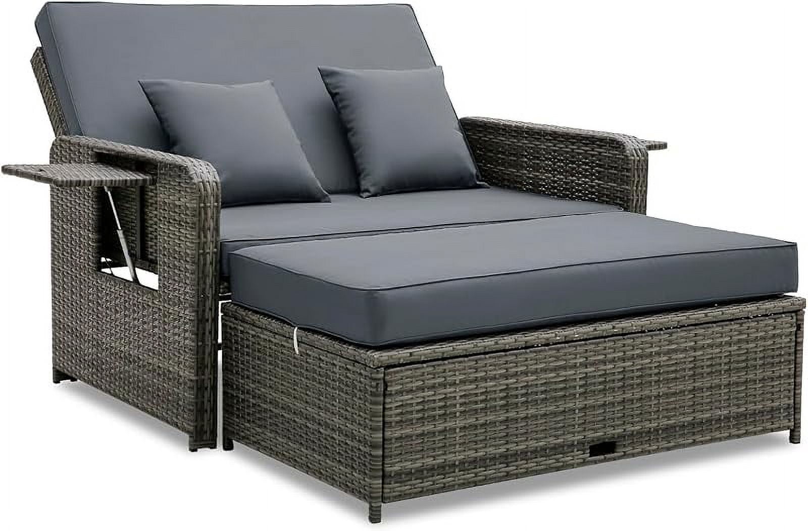 Outdoor Daybed - Rattan Day Bed Lounger with Loveseat & Storage Ottoman ...