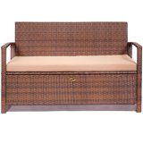 Outdoor Deck Box Bench with Cushion All-Weather Storage with Backrest ...