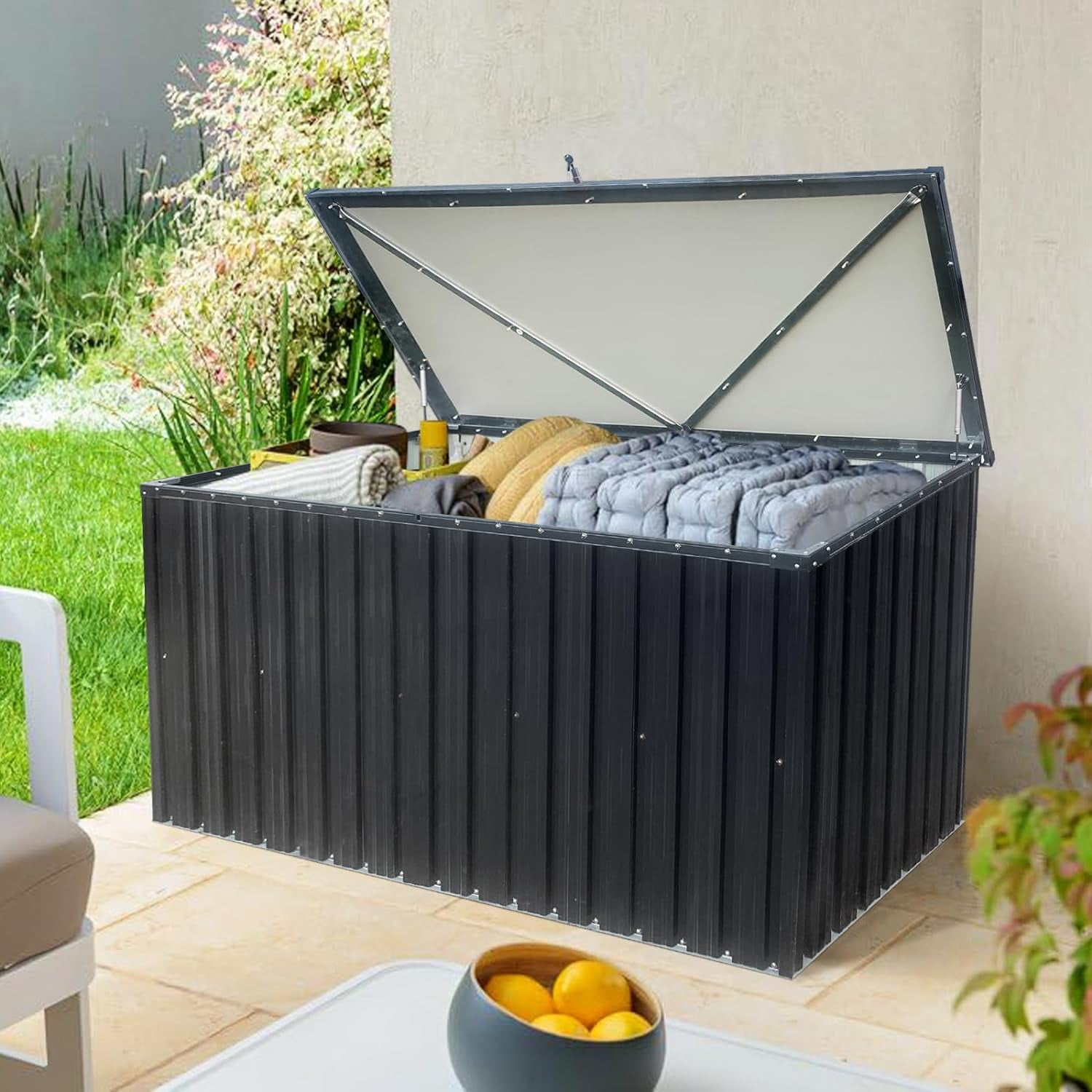 Outdoor Deck Box, Large Patio Storage Bin,Waterproof Lockable Steel ...