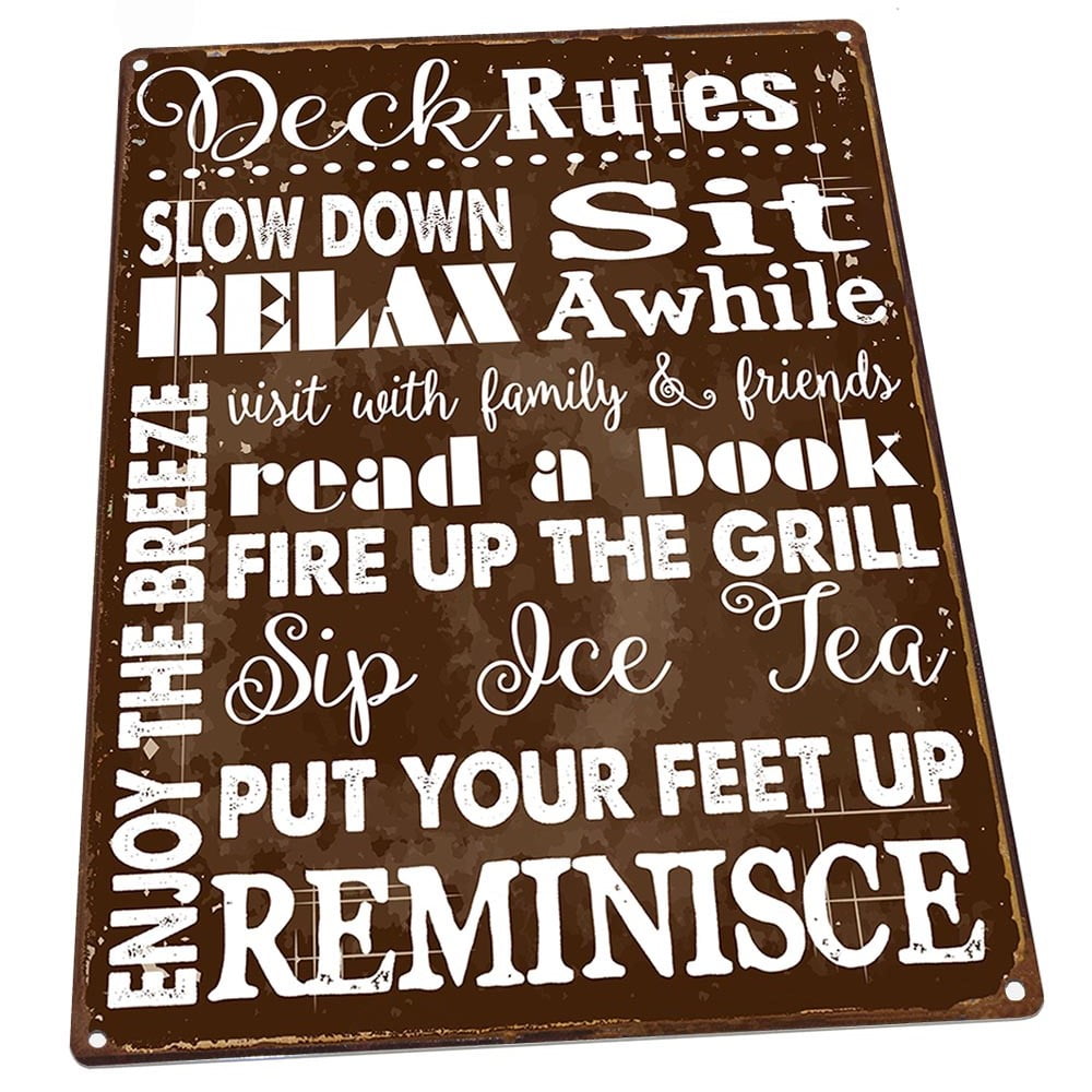Outdoor Deck Rules Rules 9"x12" Metal Sign, Wall Decor for Porch, Patio ...