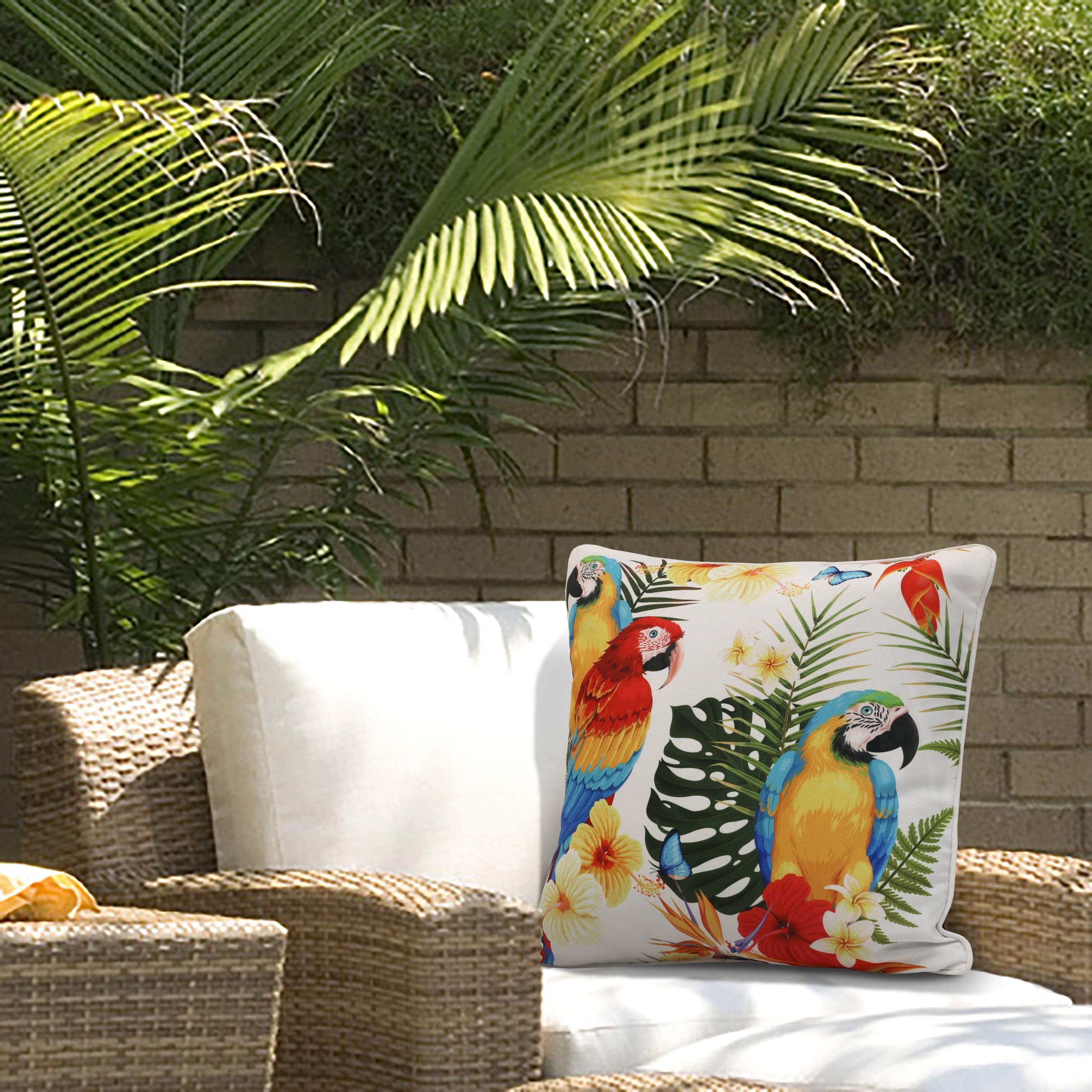 Outdoor Decor Ruby Red Parrot Print Decorative Pillow 18 x 18 in Multi ...
