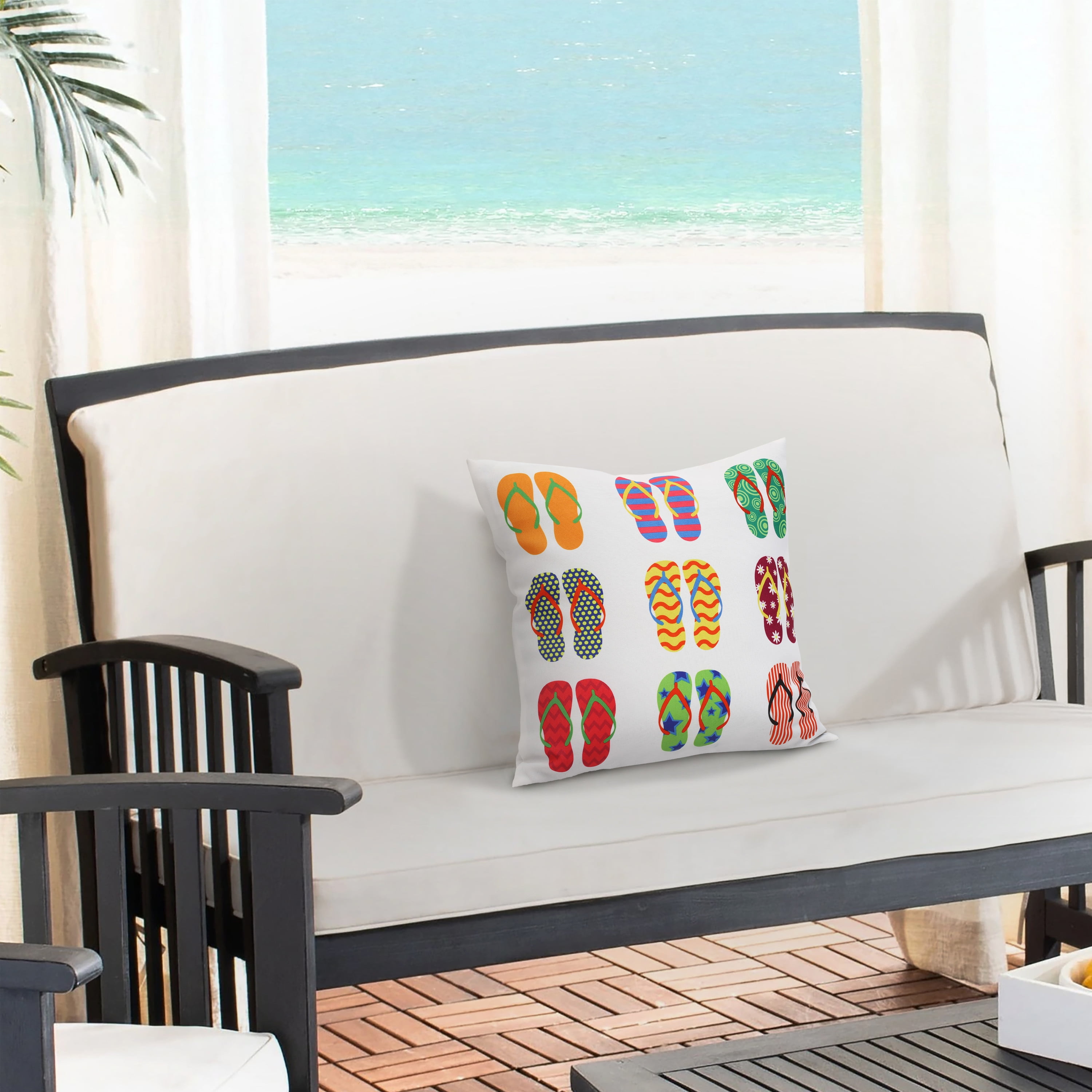 Outdoor Decor Summer Fun Flip Flops Decorative Pillow 16 x 16 in Multi ...