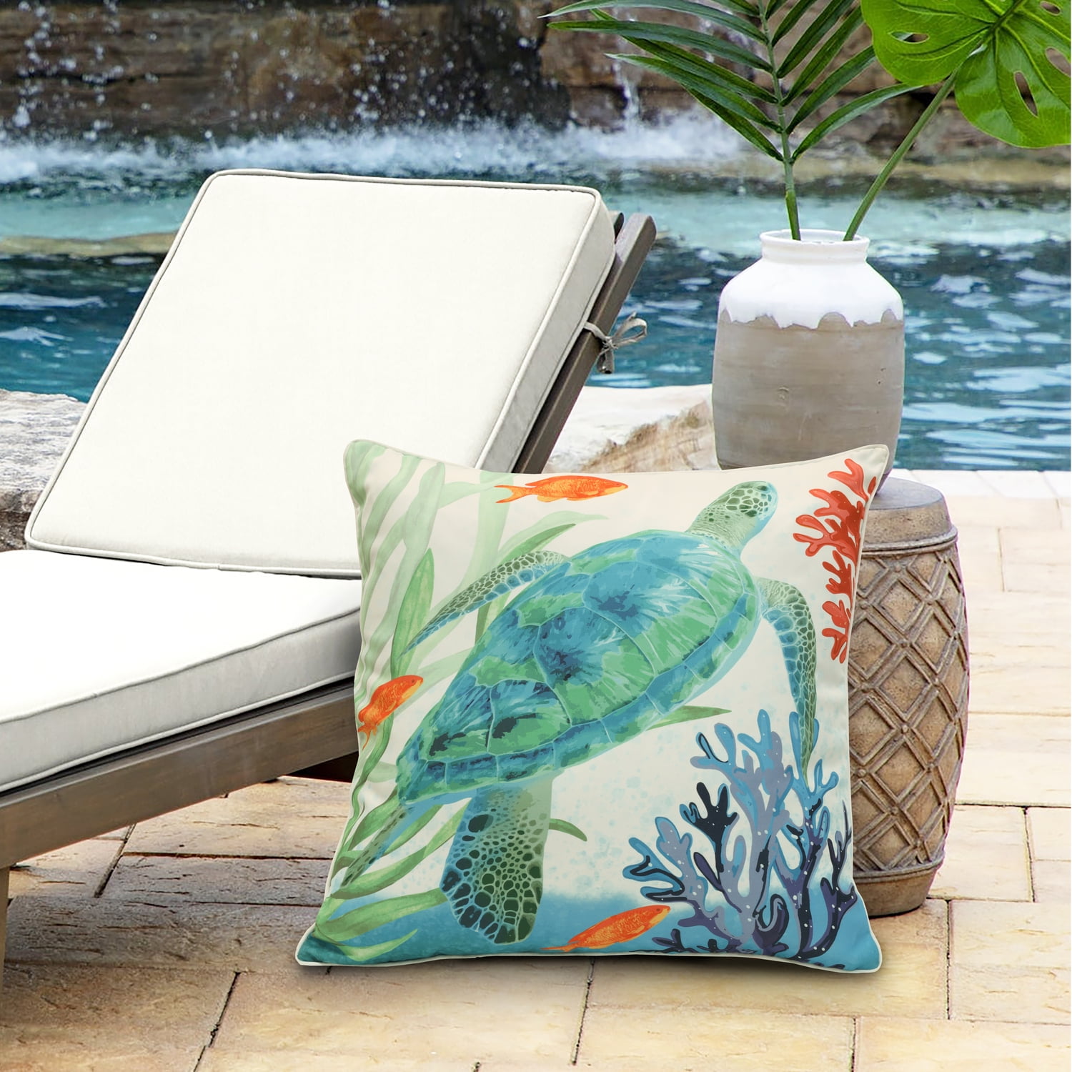 Outdoor Decor by Commonwealth Marine Life Large Sea Turtle Print Pillow ...