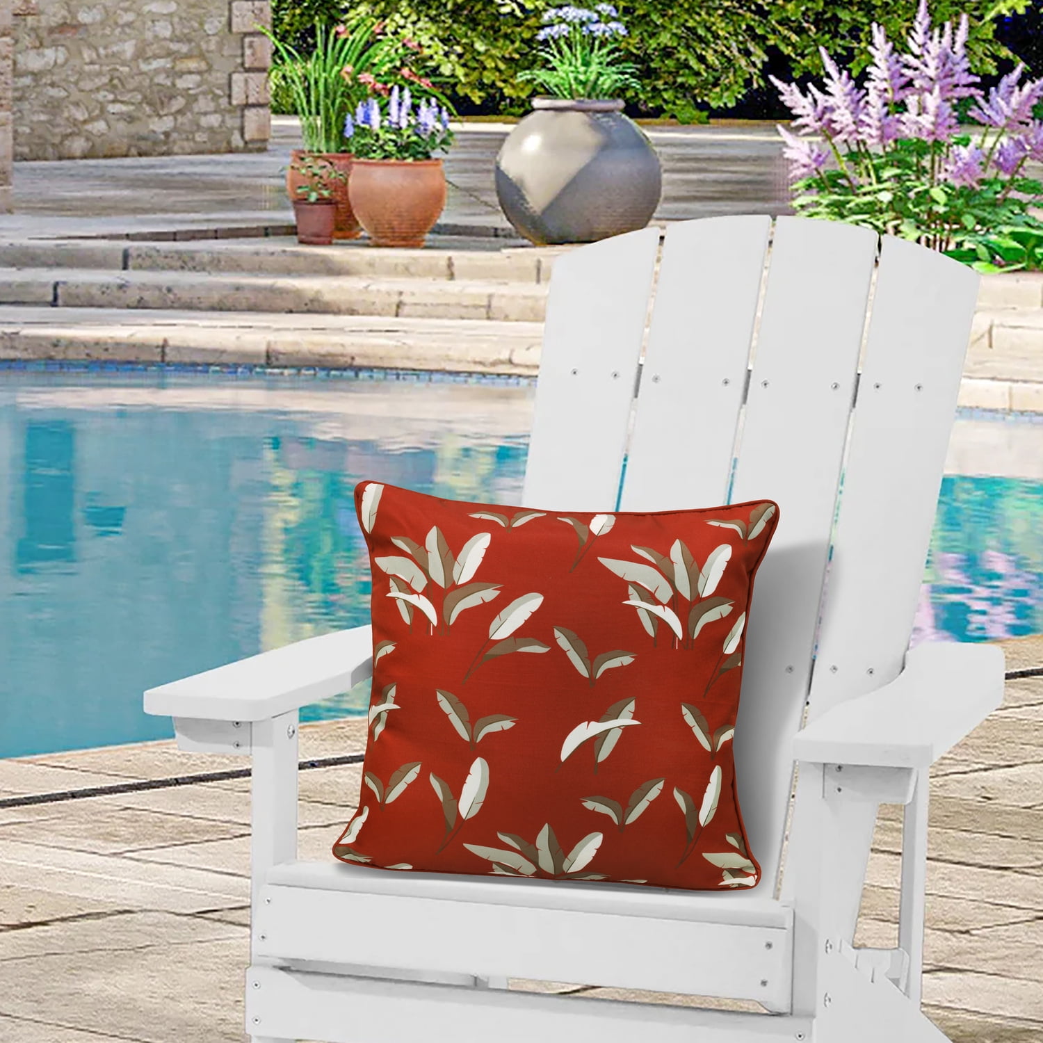 Outdoor Decor by Commonwealth Ruby Red Outdoor Leaf Print Pillow 18 x ...