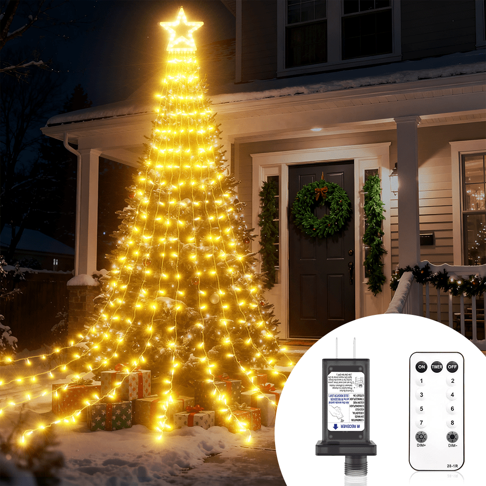 Outdoor Decorations 12.6ft Waterfall Lights, 8 Modes Christmas Lights ...