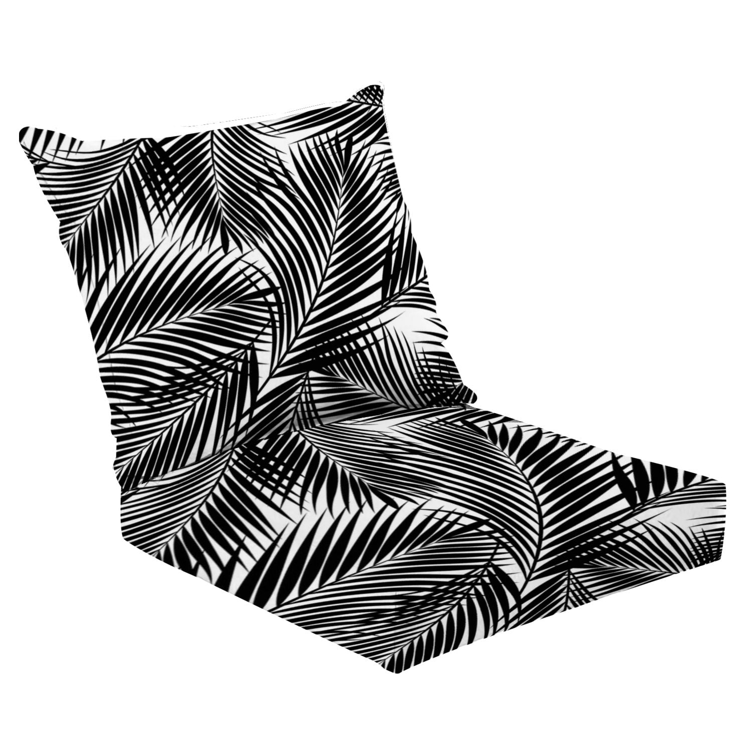 Outdoor Deep Seat Cushion Set 24" x 24" Black tropical palm leaves ...