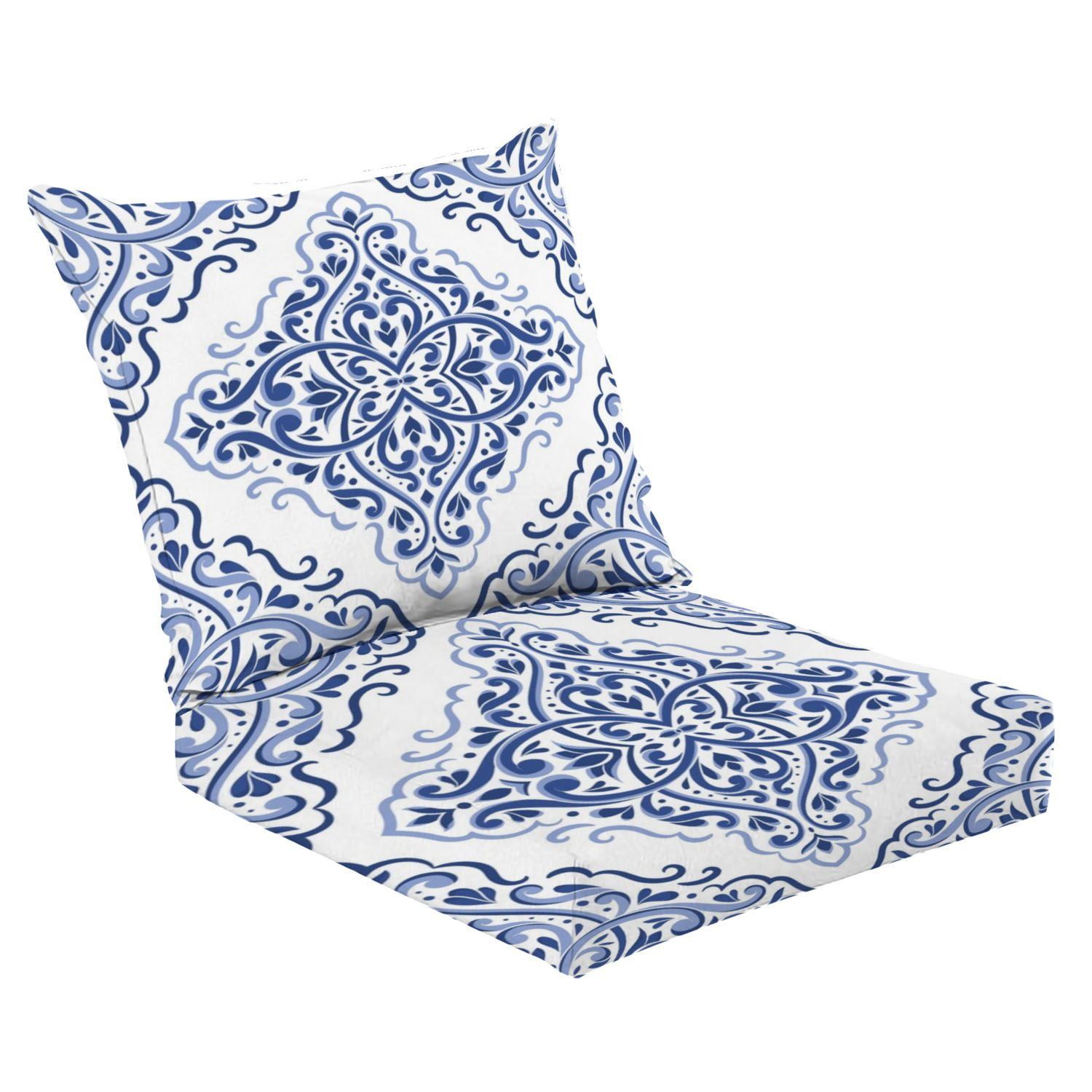 Outdoor Deep Seat Cushion Set 24" x 24" Blue white damask seamless ...