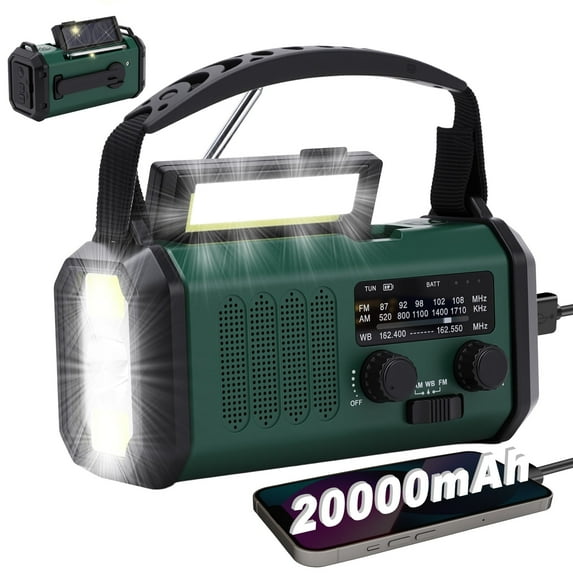 20000mAh Portable Hand Crank Solar Emergency Weather Radio with NOAA/AM ...