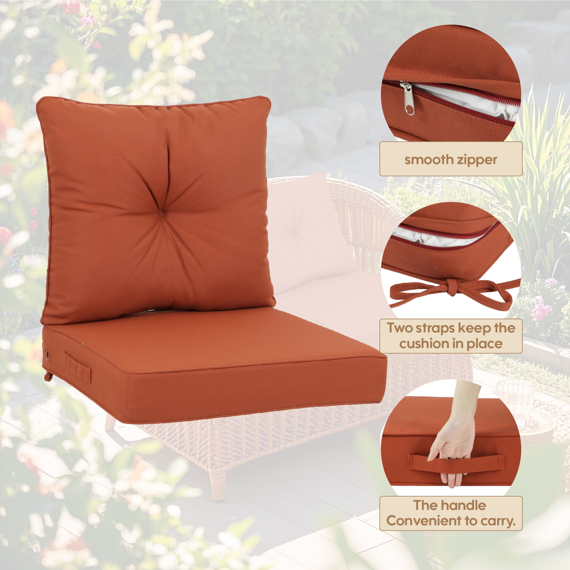 Outdoor Deep Seat Cushions for Patio Furniture, Waterproof Replacement ...