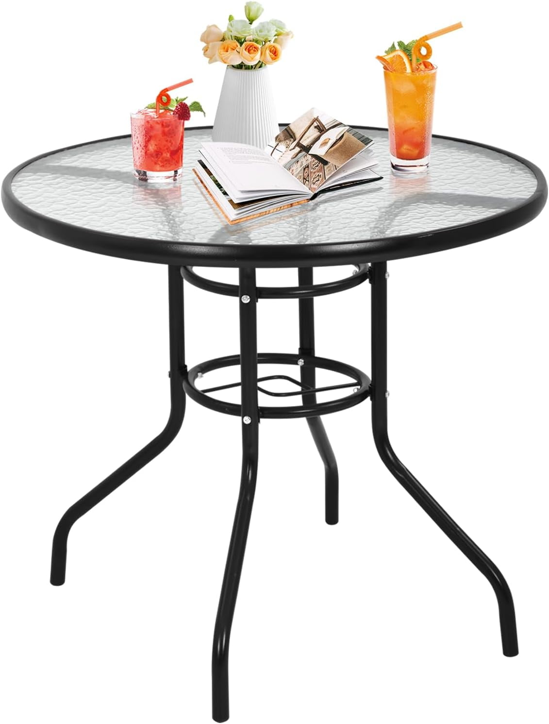 Outdoor Dining Bistro Table 32”Tempered Glass Patio Table, Round Patio ...