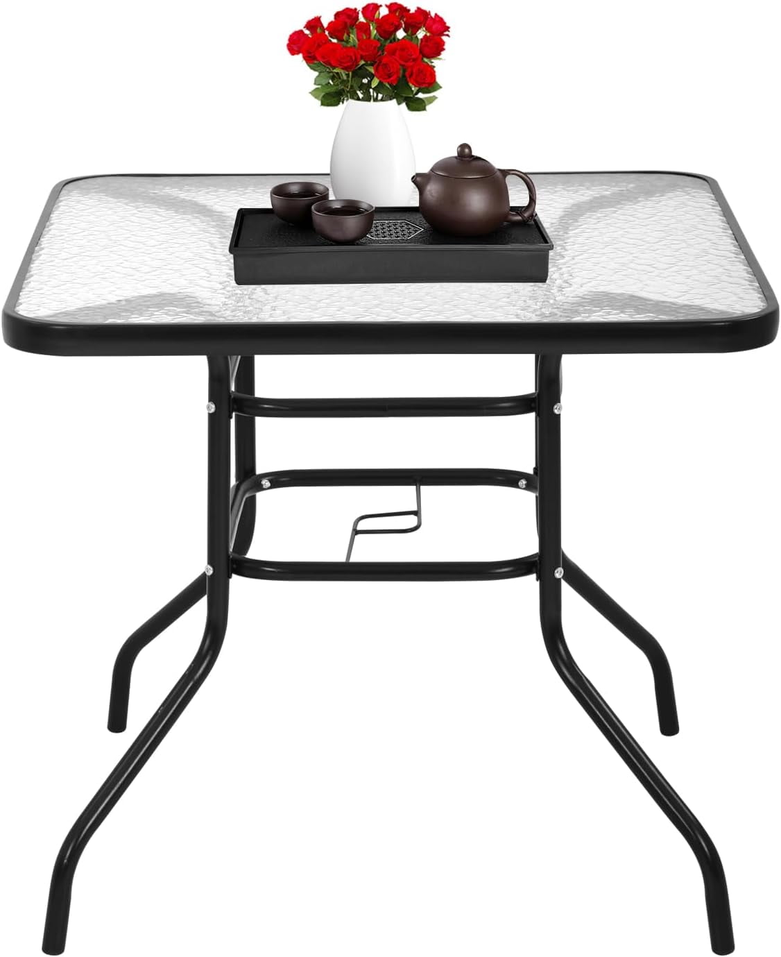 Outdoor Dining Bistro Table 32'' Tempered Glass Patio Table, Square ...