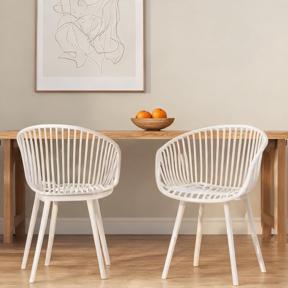 Outdoor Dining Chairs, Set of 2, Clean White Plastic with Diamond ...