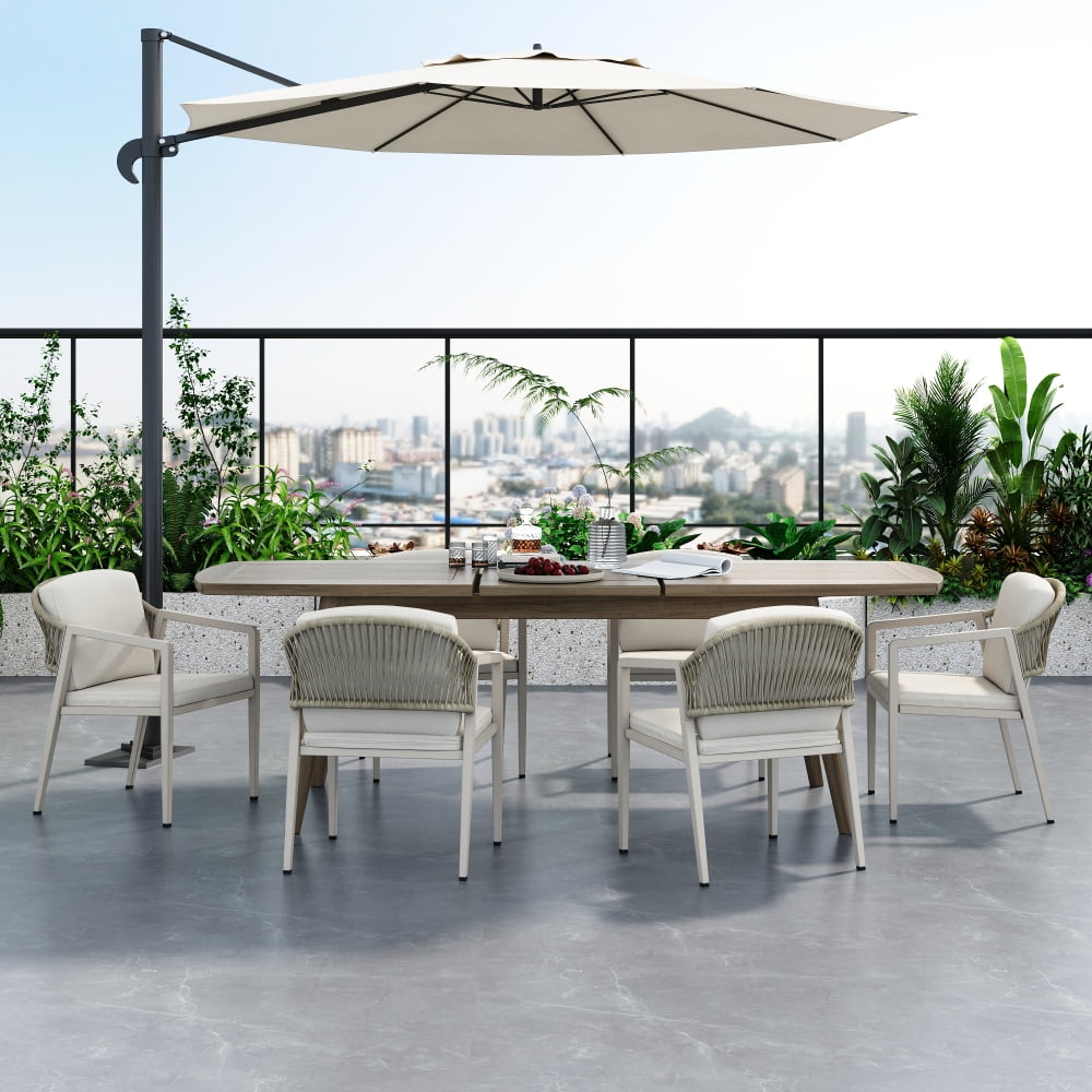 Outdoor Dining Set,Dining Chair Set of 6(Gray)+Acacia Wood Expandable ...