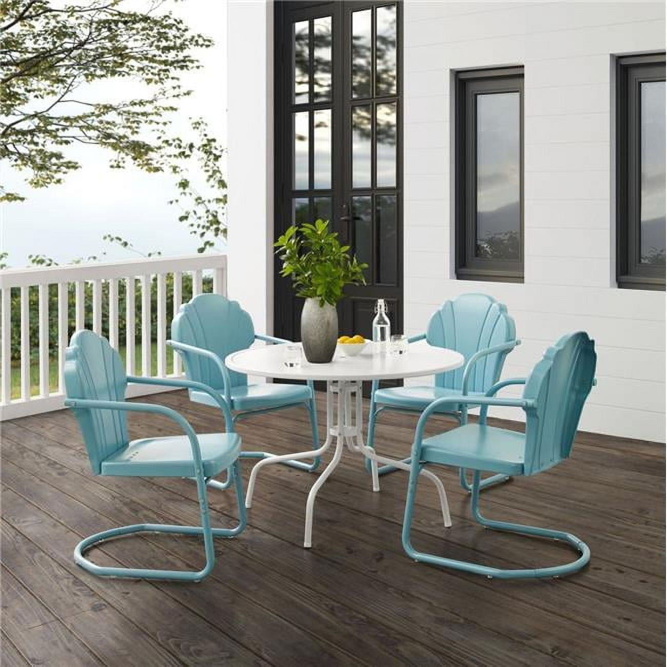 Outdoor Dining Set Pastel Blue Satin And White Satin Dining Table And 4 Chairs 5 Piece