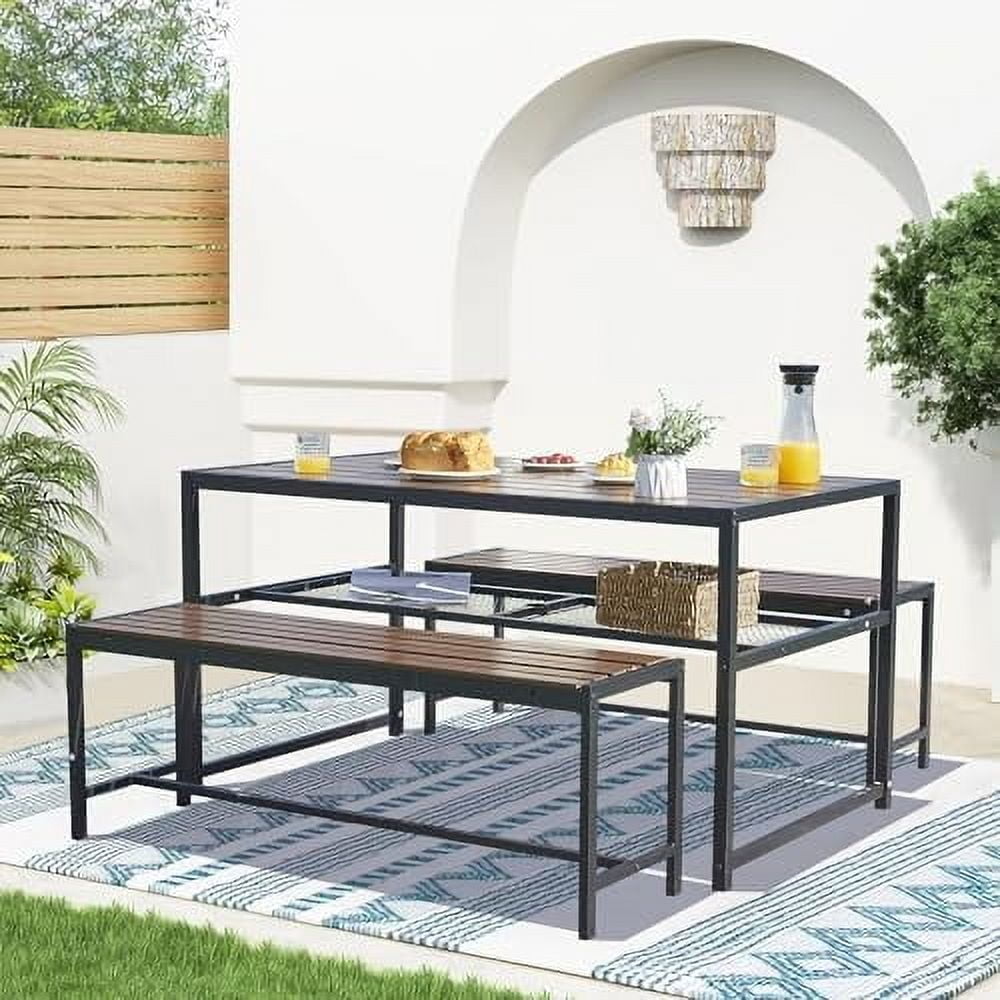 Outdoor Dining Set Picnic Table and Benches with 2" Umbrella Hole and ...
