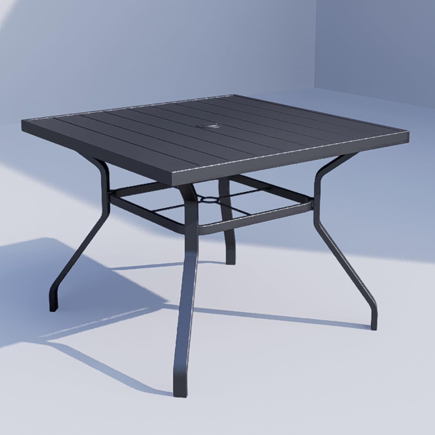 Outdoor Dining Table with 1.57" Umbrella Hole, Picnic Table Metal Steel ...