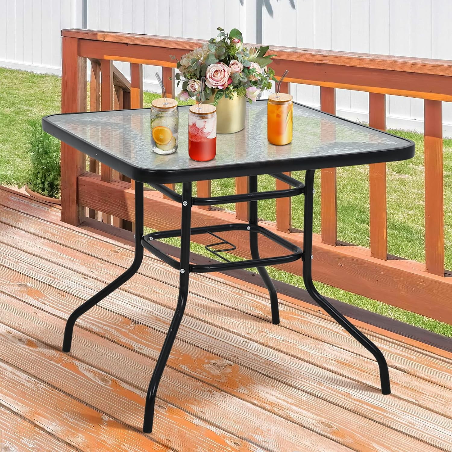 Outdoor Dining Table 31.6 Square Bistro Table with Umbrella Hole ...