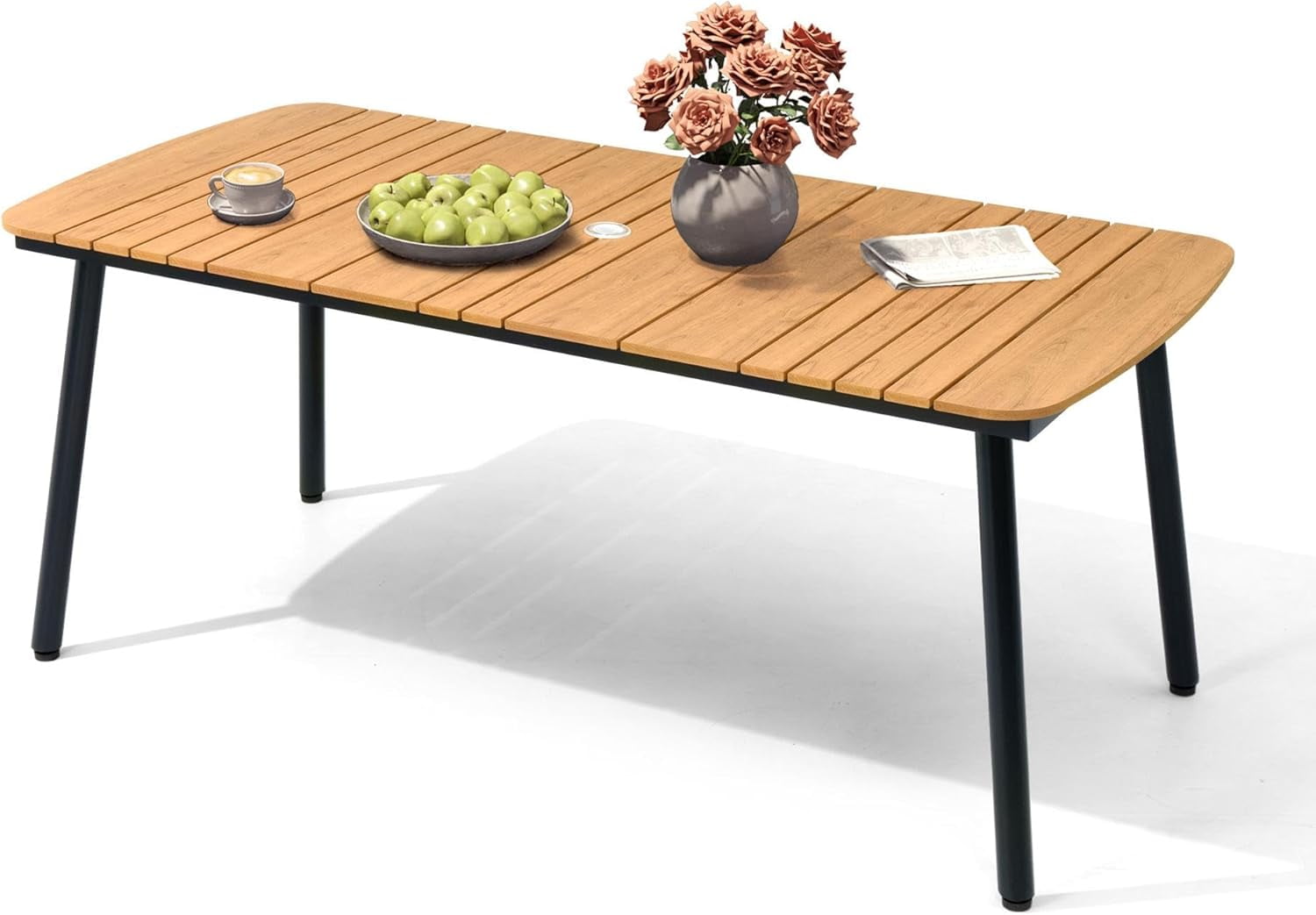 Outdoor Dining Table for 6, 70In Rectangle Patio Table with Umbrella ...