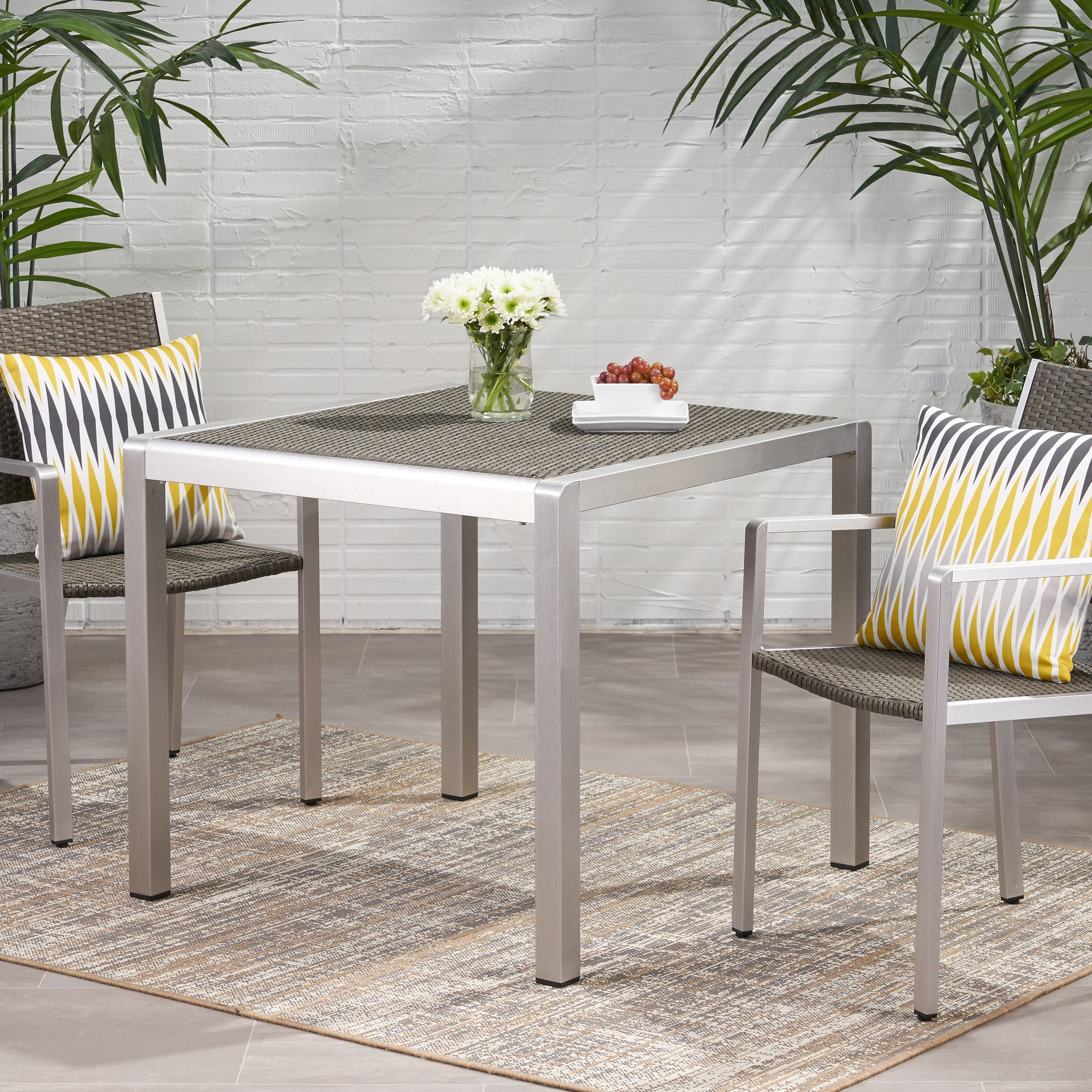 35" Square Outdoor Dining Table in Silver and Gray - Anodized Aluminum ...
