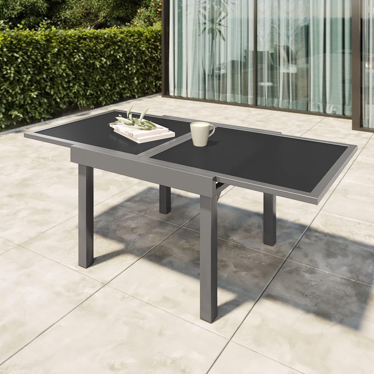 Outdoor Dining Table Glass Top Patio Dining Table, Outdoor Aluminum ...