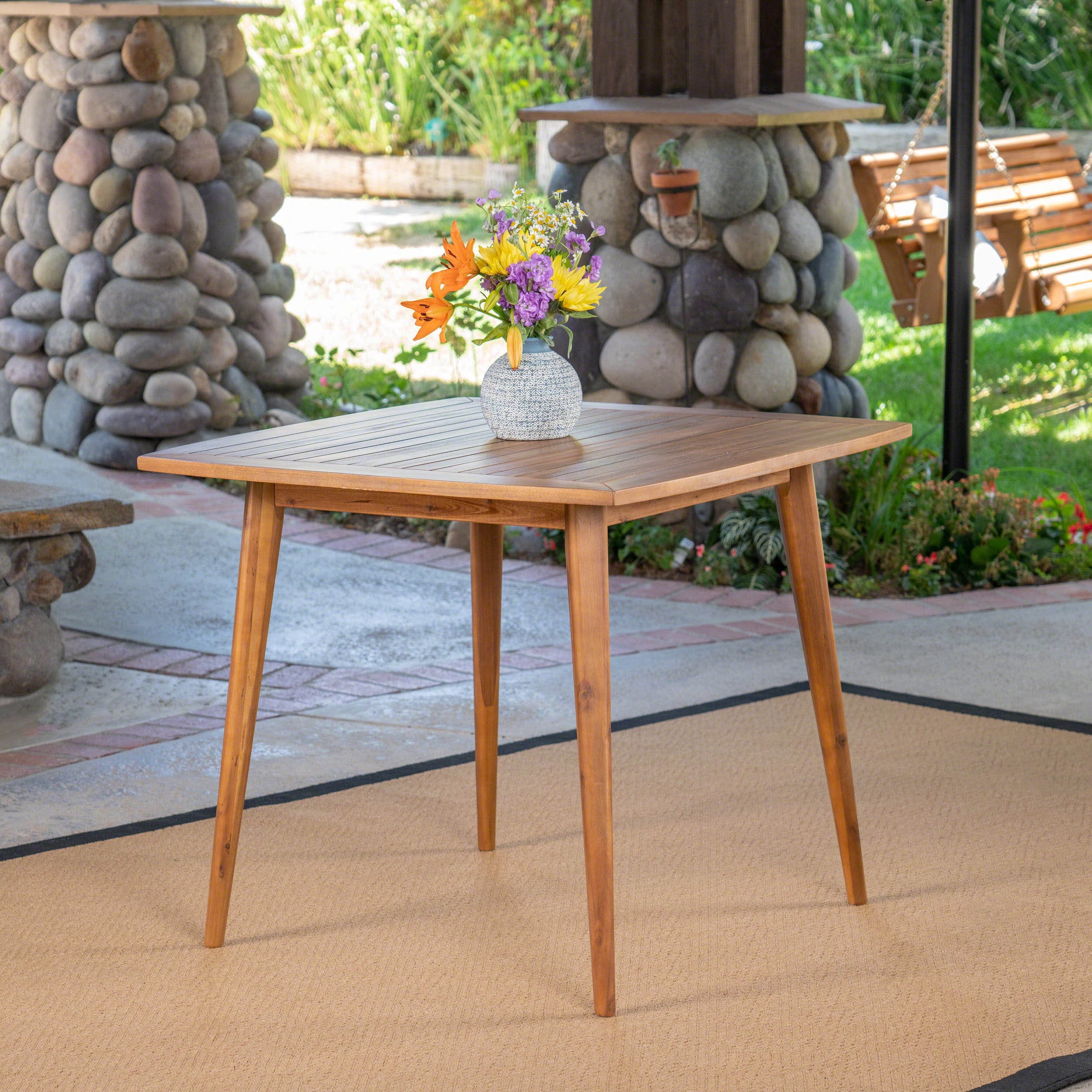 Outdoor Dining Table, Indoor Square Acacia Wood Dining Table, Teak ...
