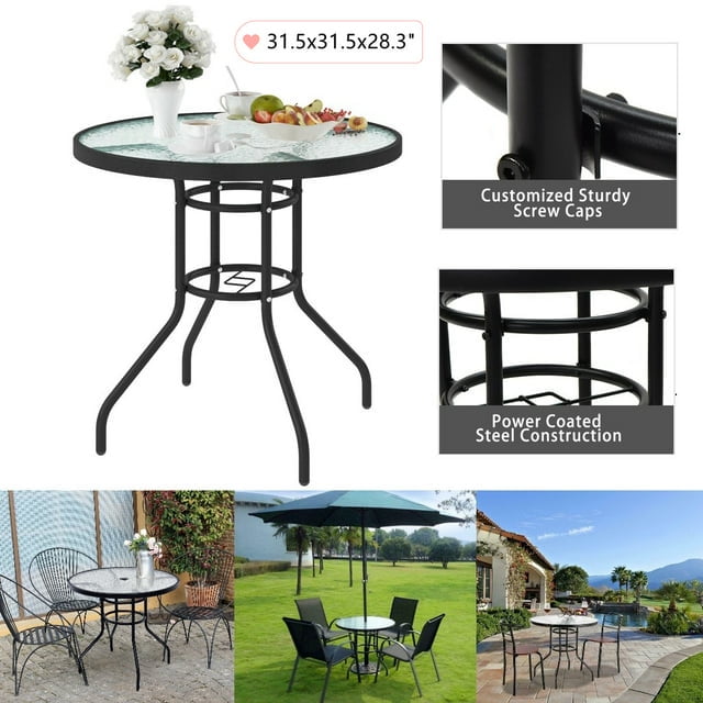 Outdoor Dining Table Round Toughened Glass Table Yard Garden Glass ...