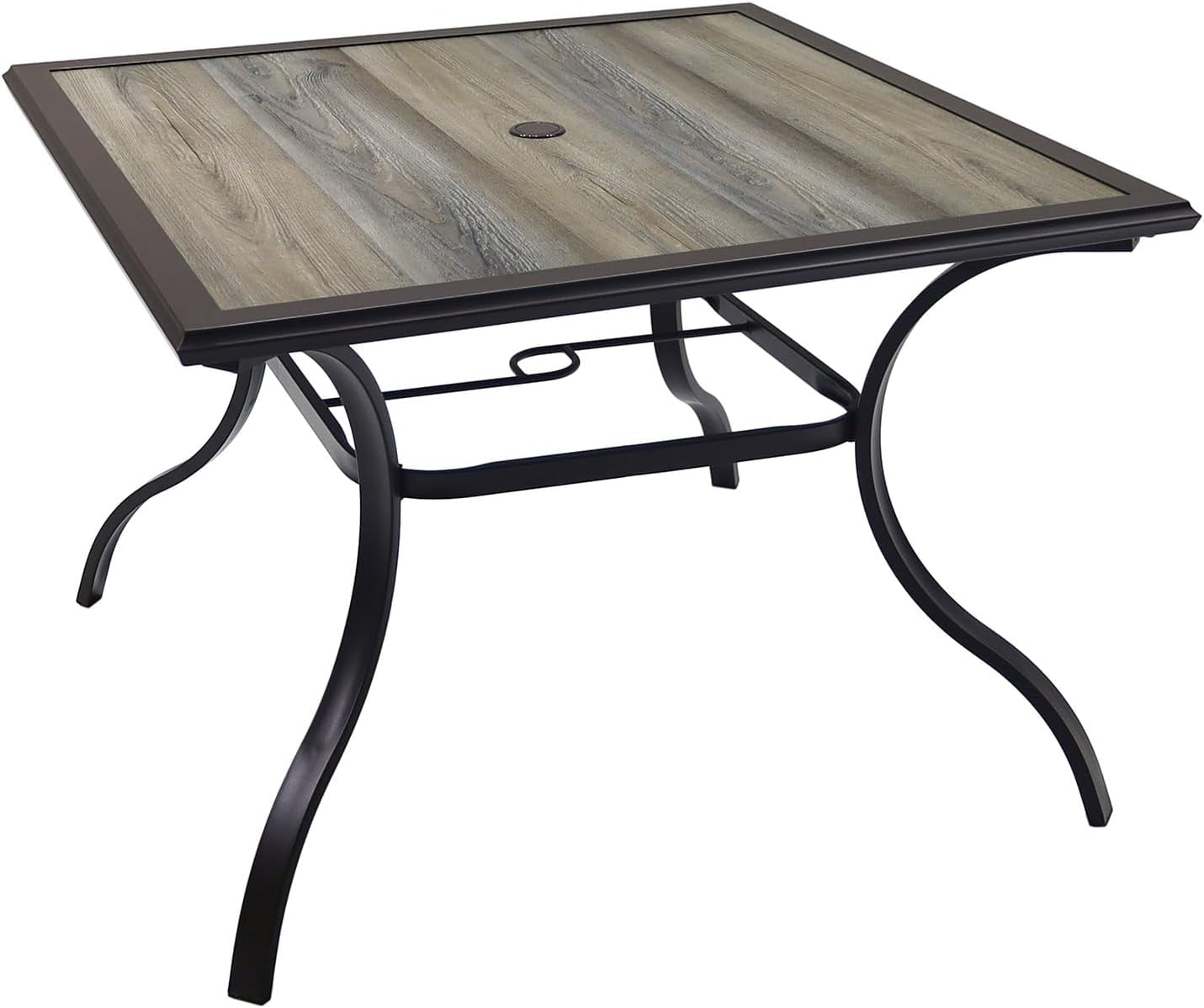 Outdoor Dining Table with Square Wooden-Like PVC Table Top and Umbrella ...