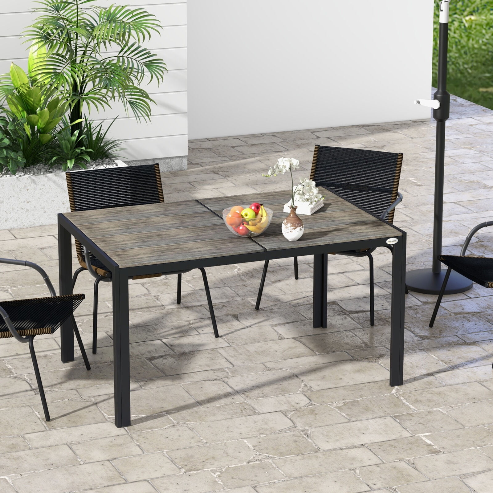 Outdoor Dining Table for 6, Aluminum Rectangular Patio Table, Gray ...