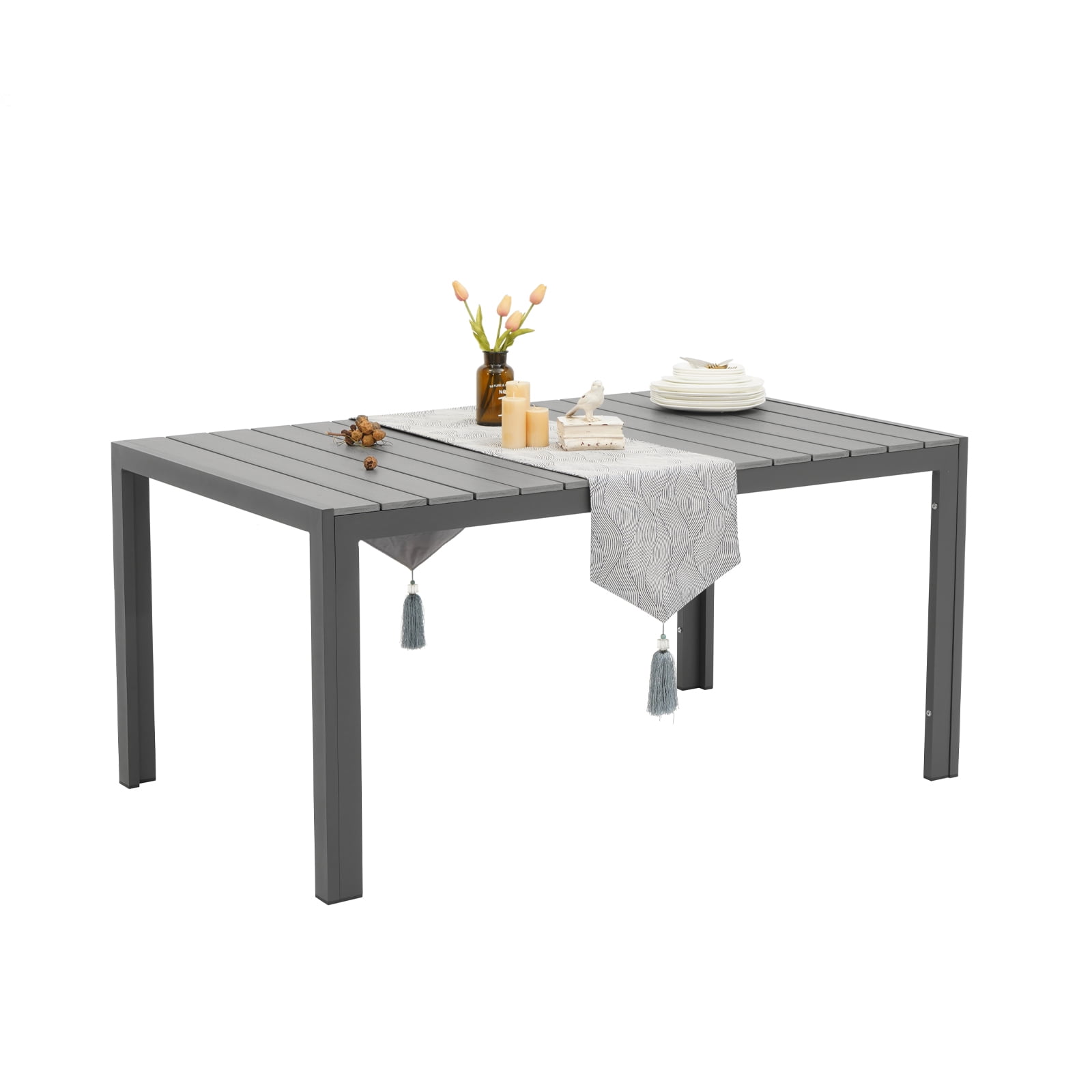 Outdoor Dining Table for 6 Person Patio Aluminum Table 60" Rectangular Patio Dining Table,Gray ...