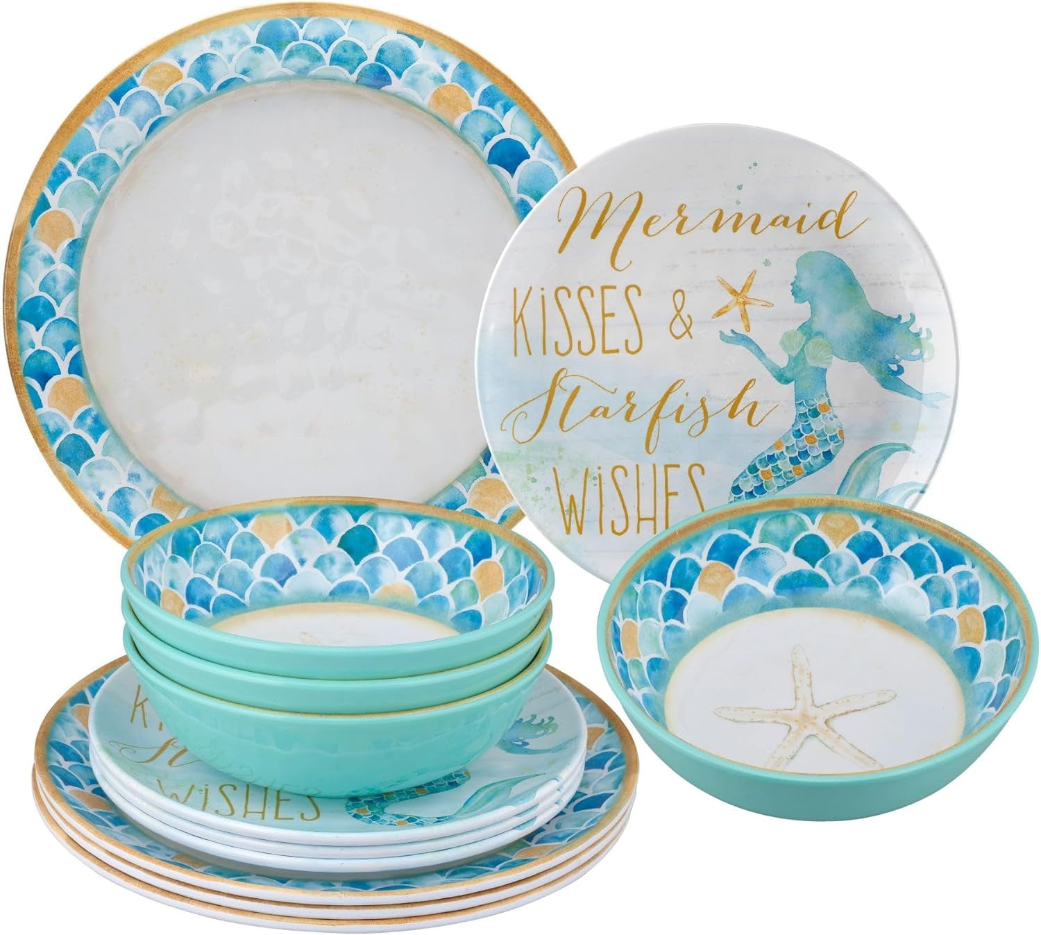 Outdoor Dishes Set, Plates and Bowls Sets, Service for 4, Blue, ware 12 ...