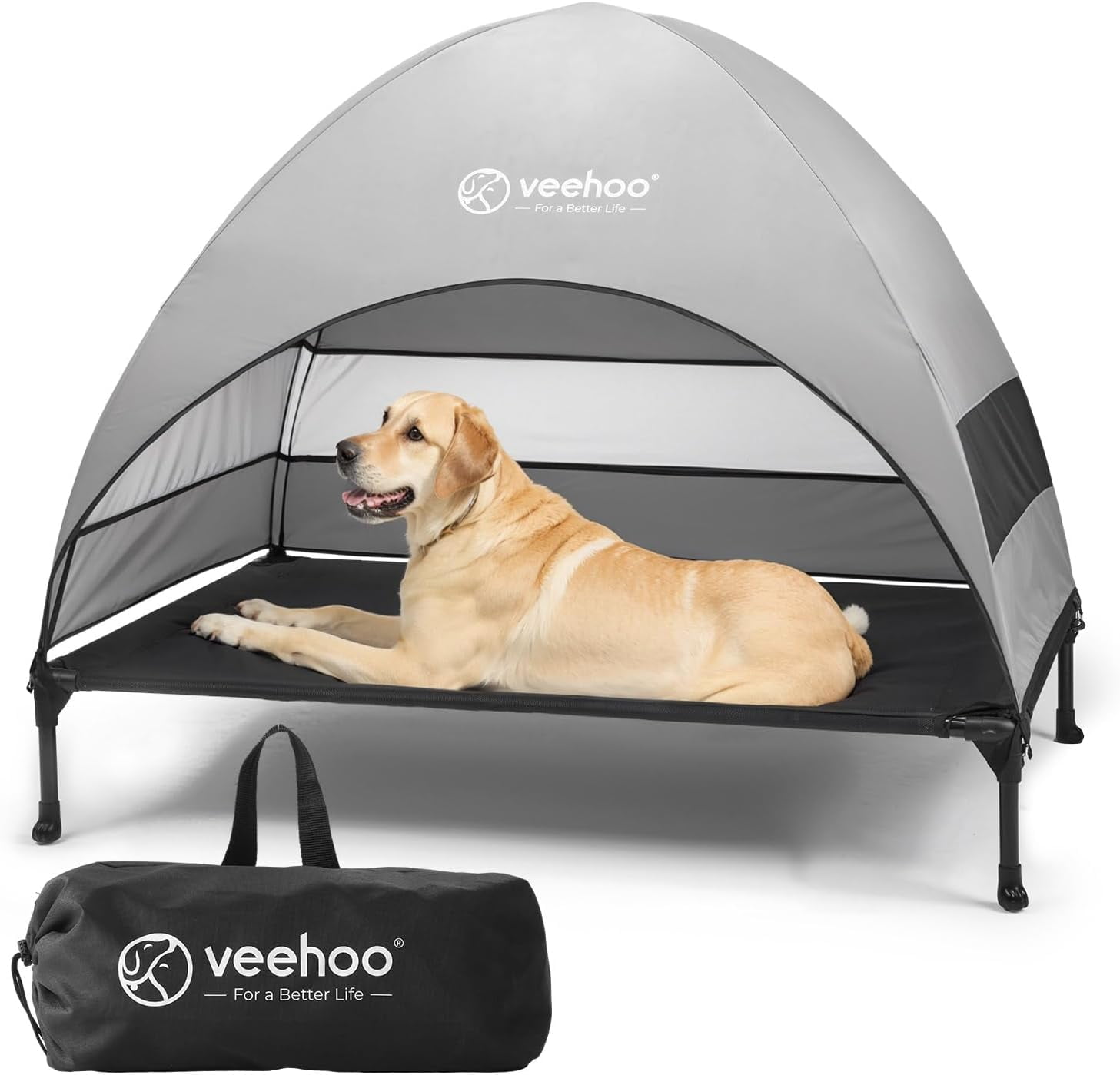 Outdoor Dog Bed with Canopy, Cooling Elevated Pet Cot with Removable ...